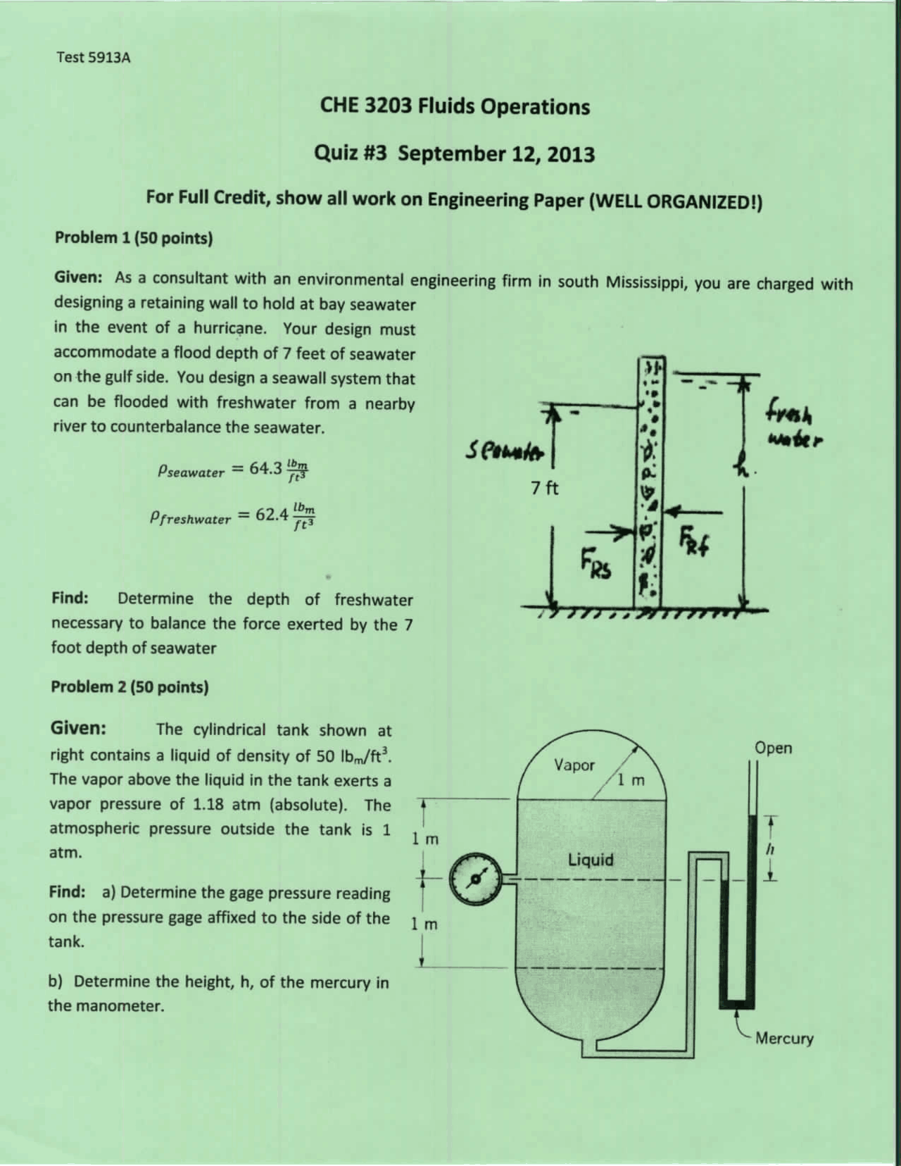 Fluid Flow Operation Problem With Solutions Che 3203 Docsity