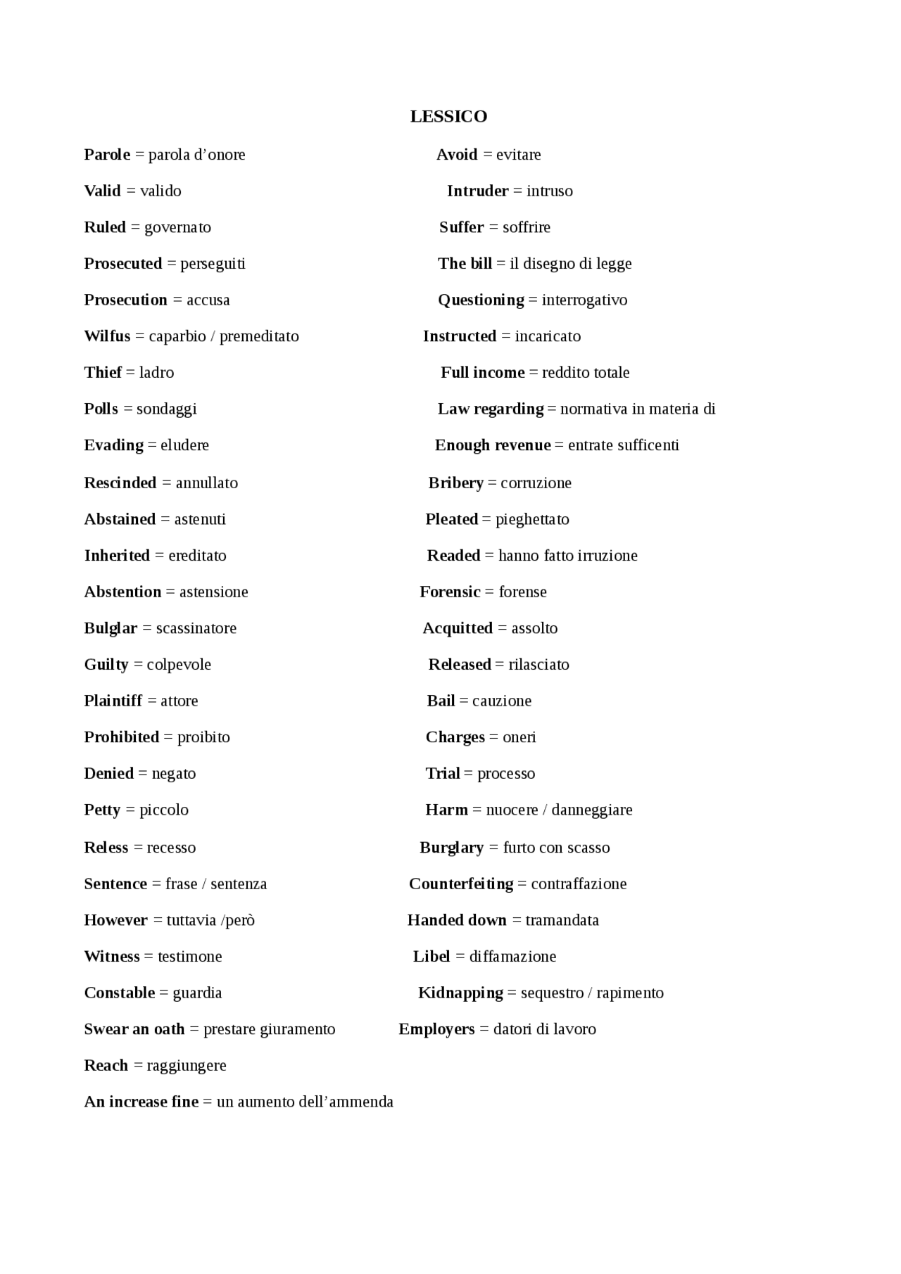 Lessico Inglese Appunti Di Inglese Giuridico Docsity