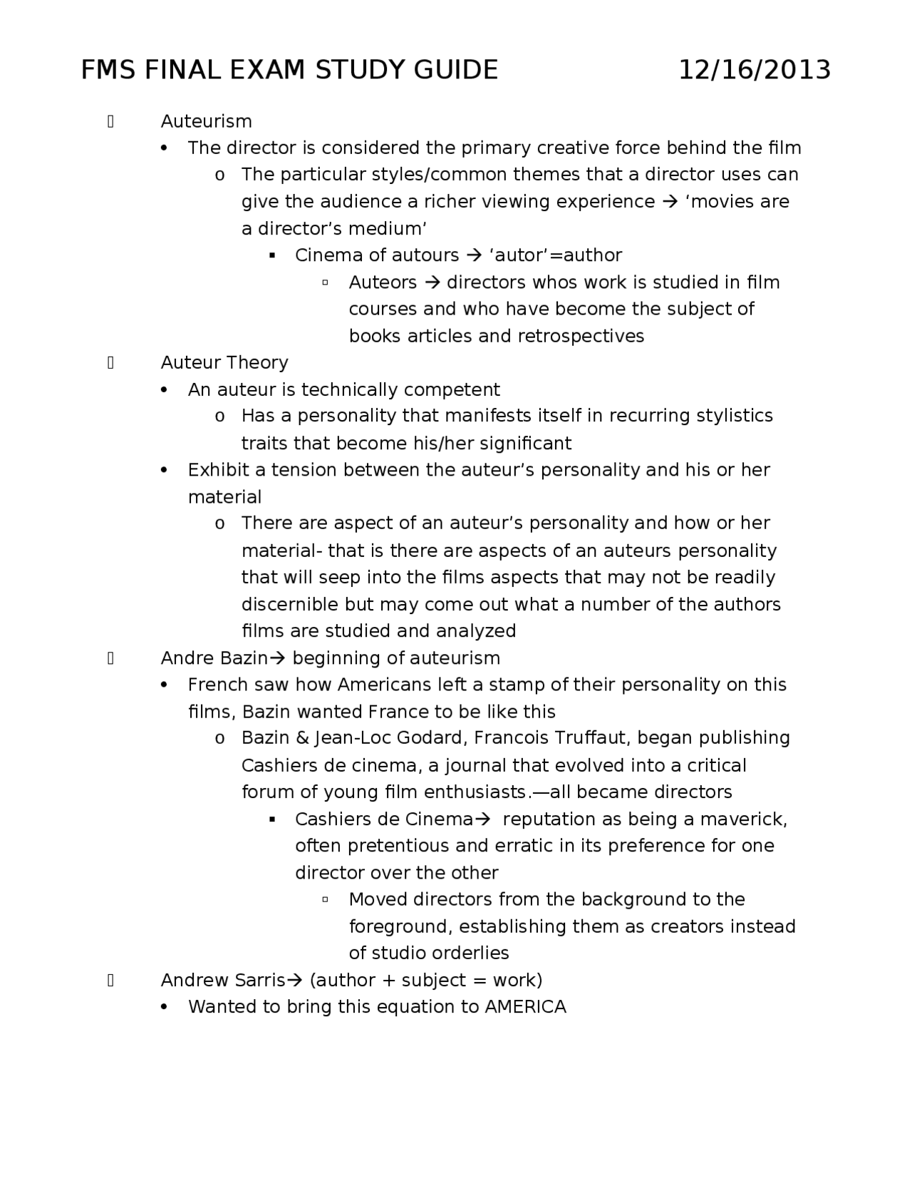 FMS Final Exam Study Guide - Introduction to the Film Medium | FMS 100 ...