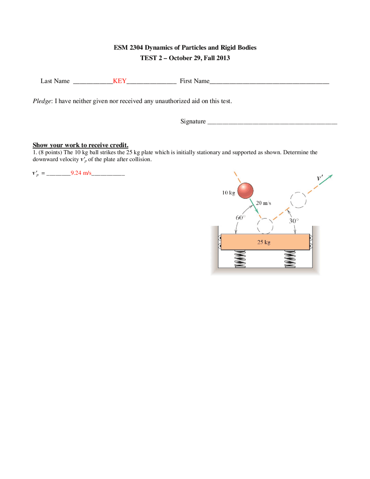 Dynamics Of Particles And Rigid Bodies Test 2 Esm 2304 Docsity