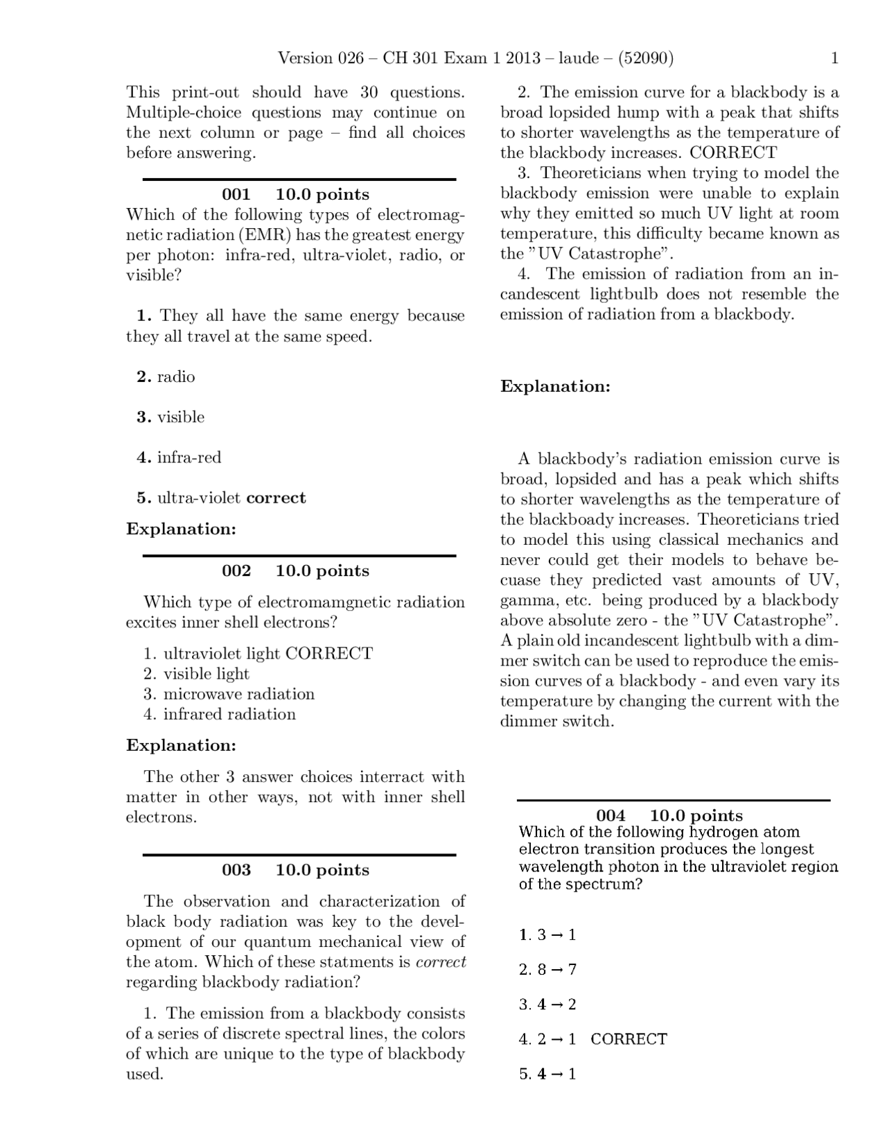 Exam 1 With Solutions Principles Of Chemistry I Ch 301 Docsity