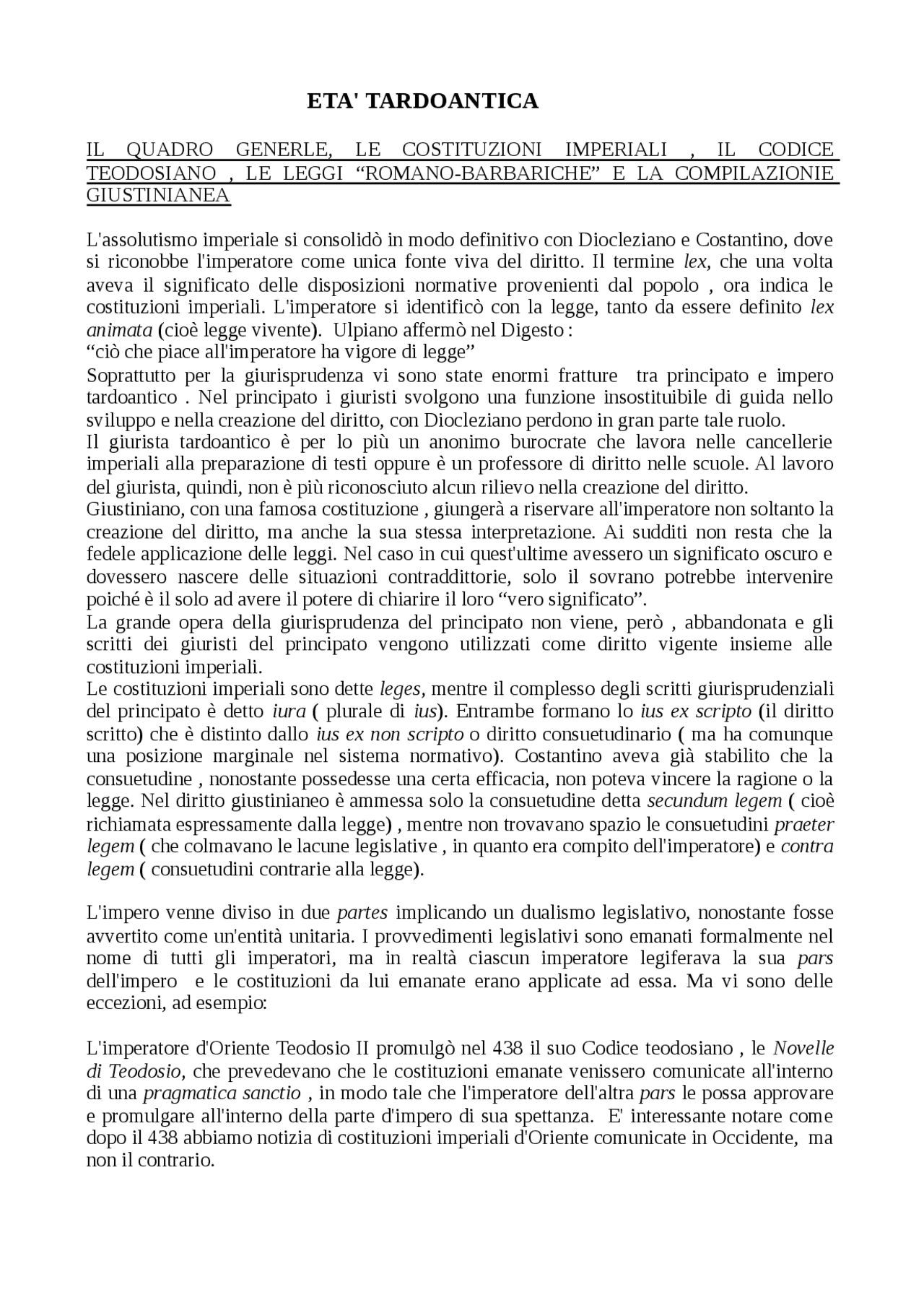 Roma Tardoantica Diritto Docsity