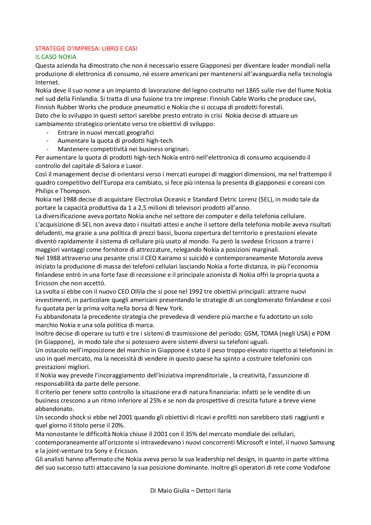 Strategie Dimpresa Docsity
