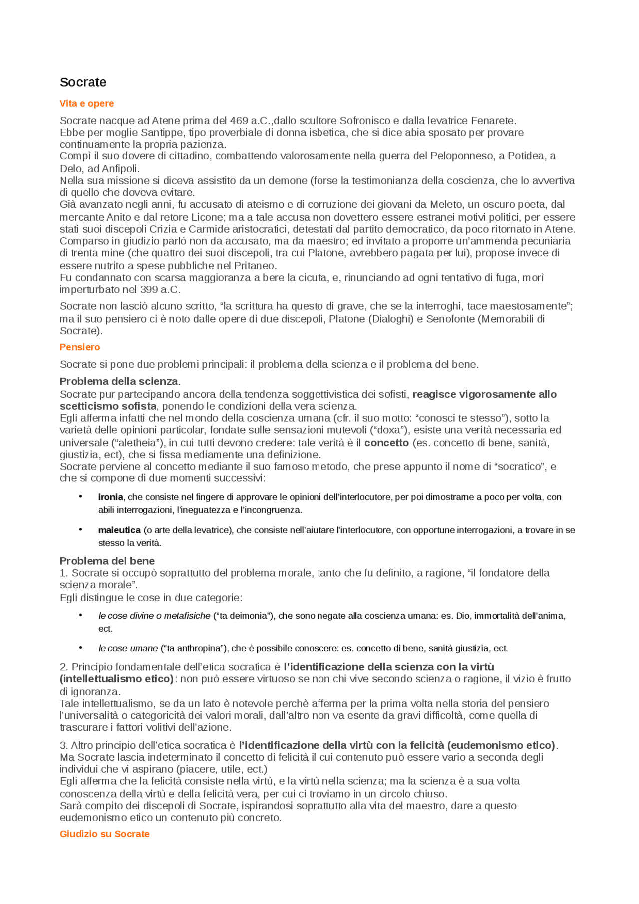 Socrate Riassunto Docsity