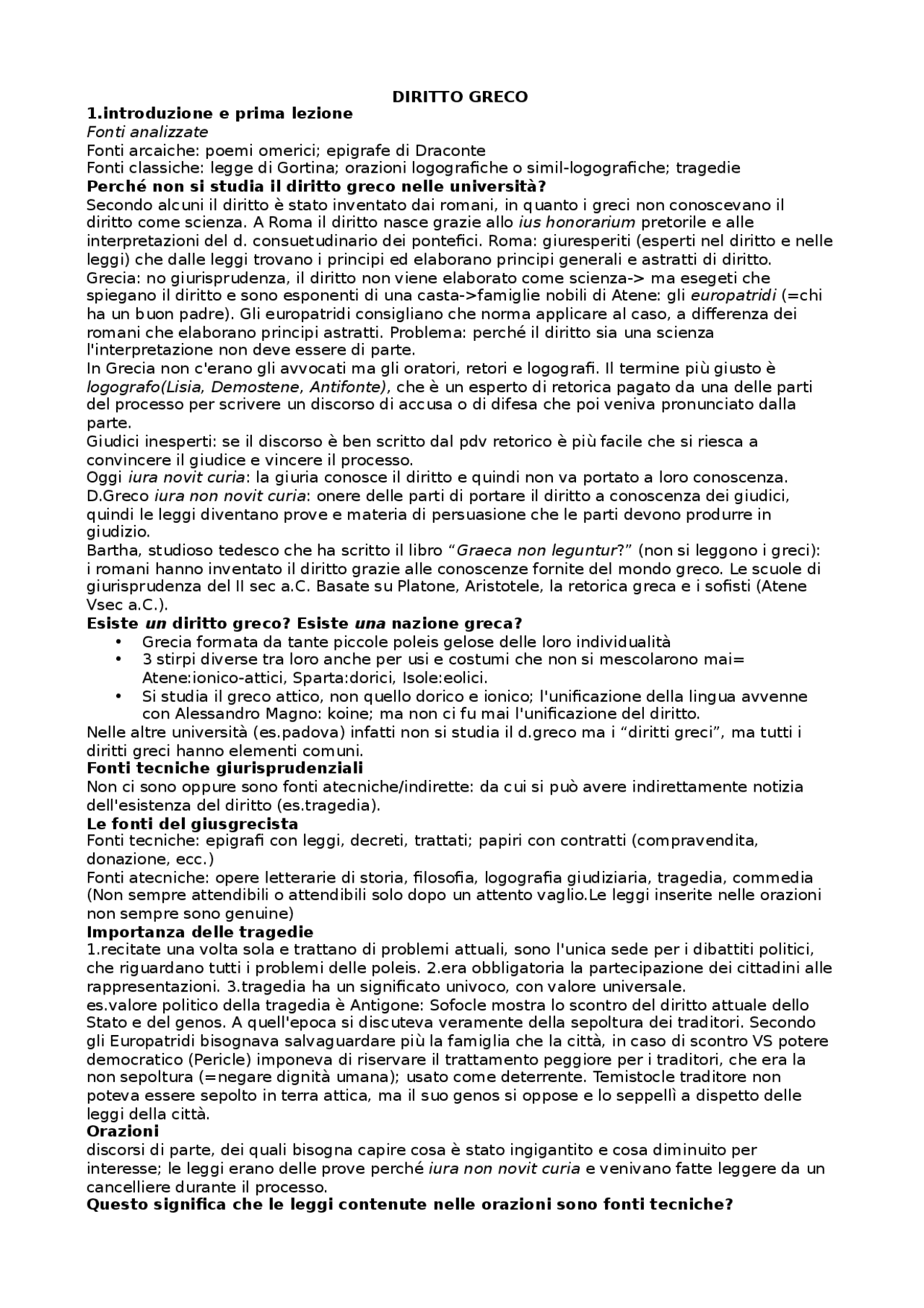 Diritto Greco Appunti Lezioni Docsity