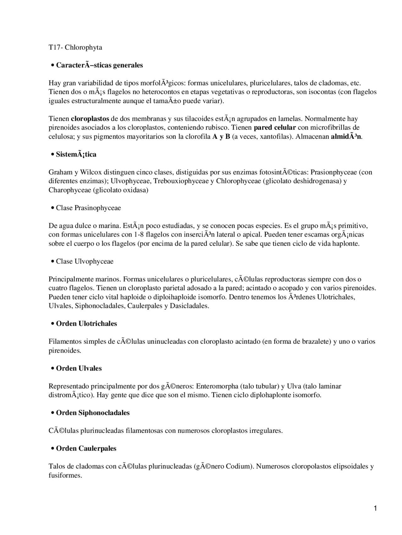 Apuntes Sobre Chlorophyta Apuntes De Botánica Y Agronomía Docsity