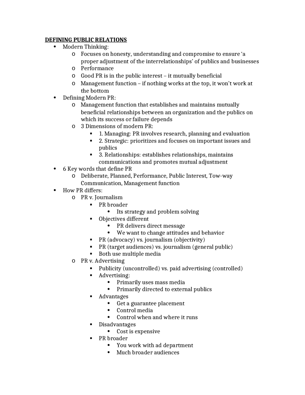 Exam 1 Study Guide | Public Relations | JTC 350 - Docsity