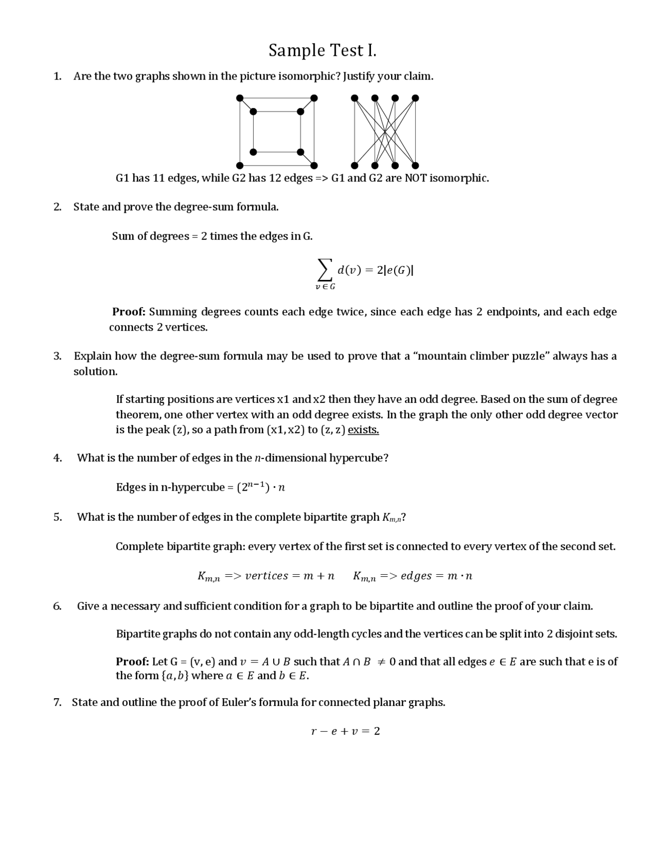 Sample Test 1 With Solution For Graph Theory Math 3116 Docsity