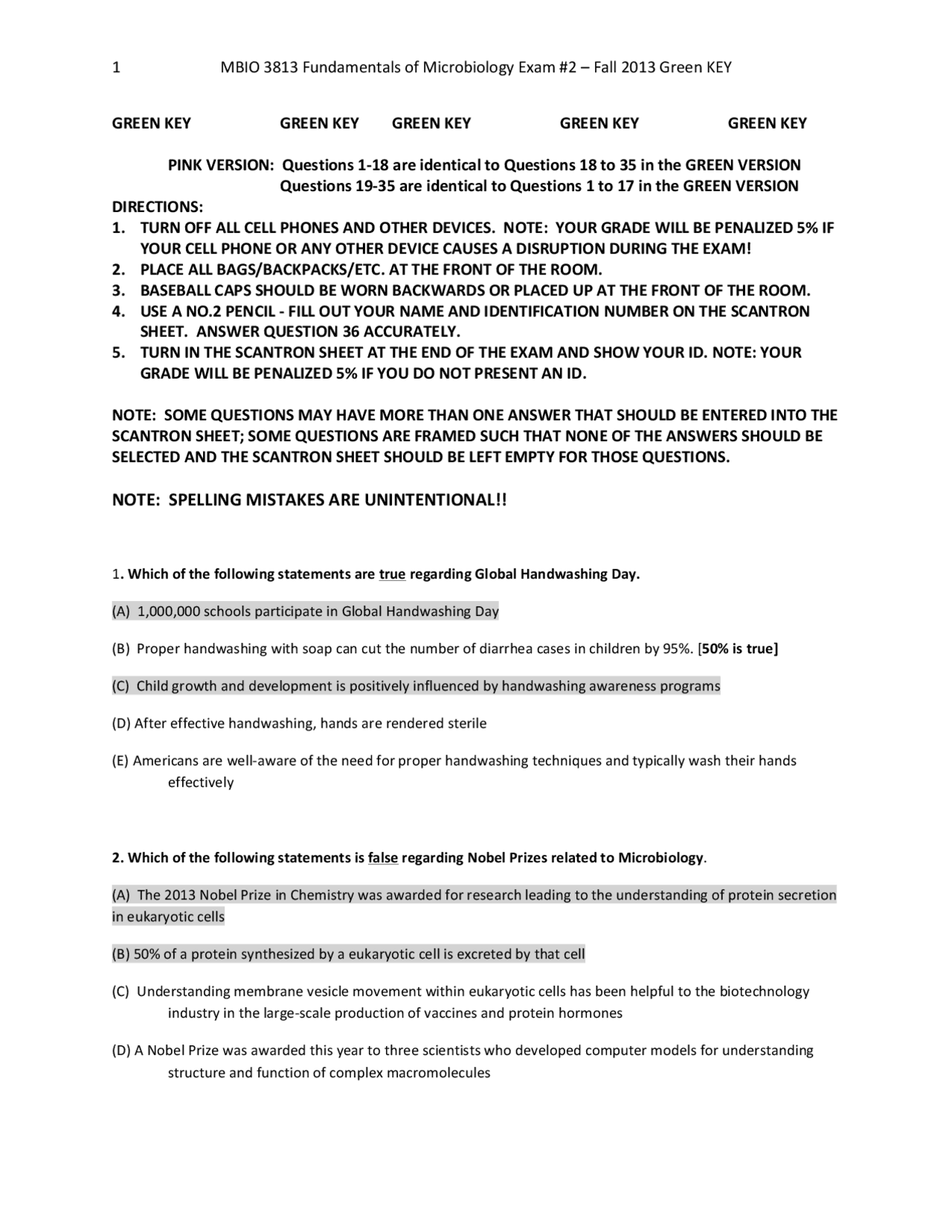 Solved Exam 2 Fundamentals Of Microbiology Mbio 3813 Docsity
