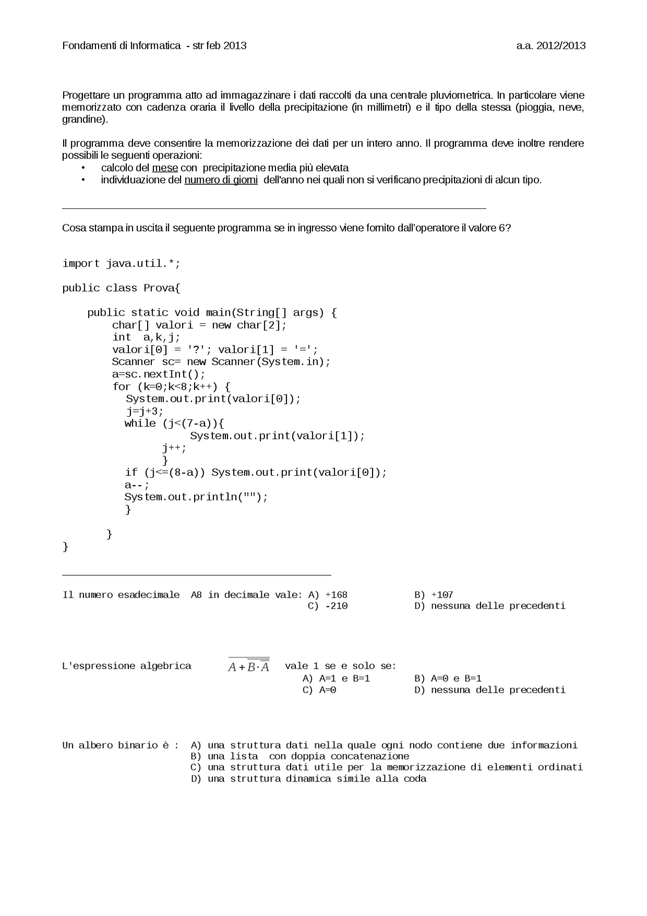 Esame Informatica Università Di Sassari Docsity