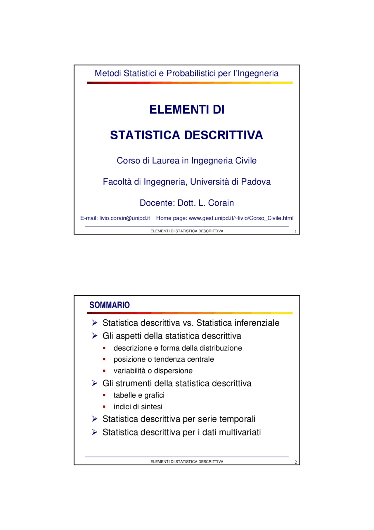 Elementi di statistica descrittiva - Docsity