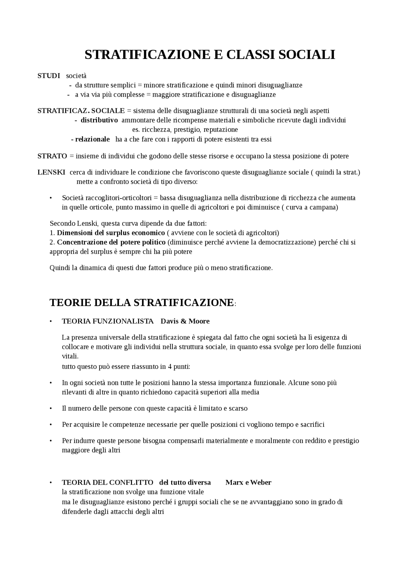 Stratificazione E Classi Sociali Docsity