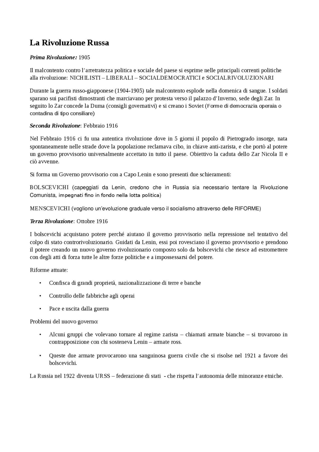 La Rivoluzione Russa Docsity