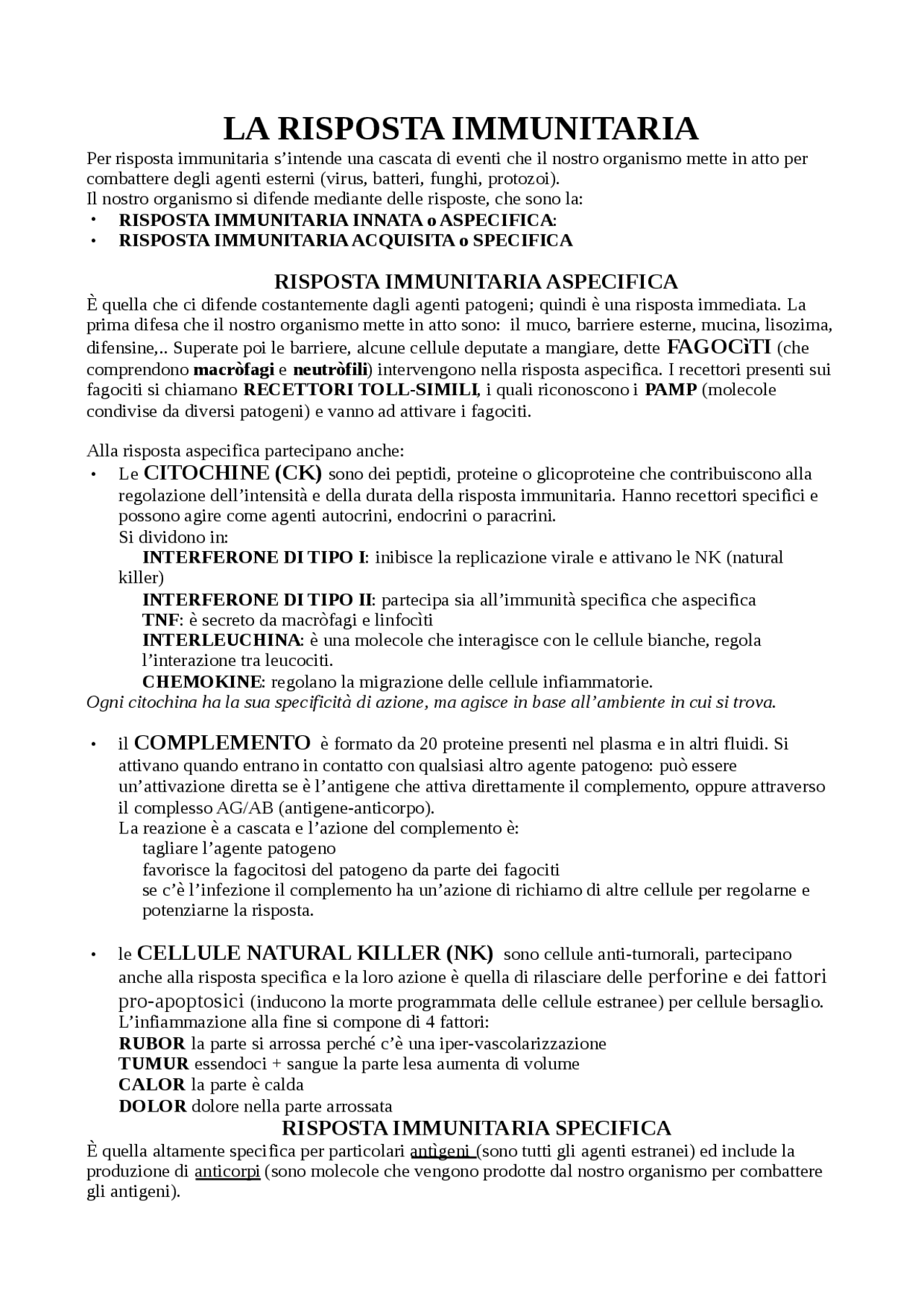 Appunti Sulla Risposta Immunitaria Docsity