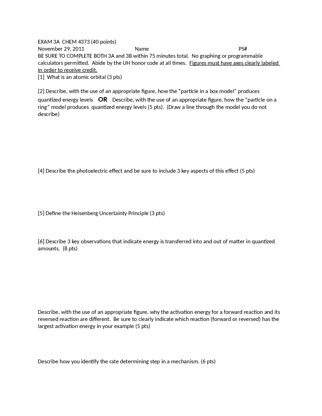 Survey Of Physical Chemistry Exam Problems Only Chem 4373 Docsity
