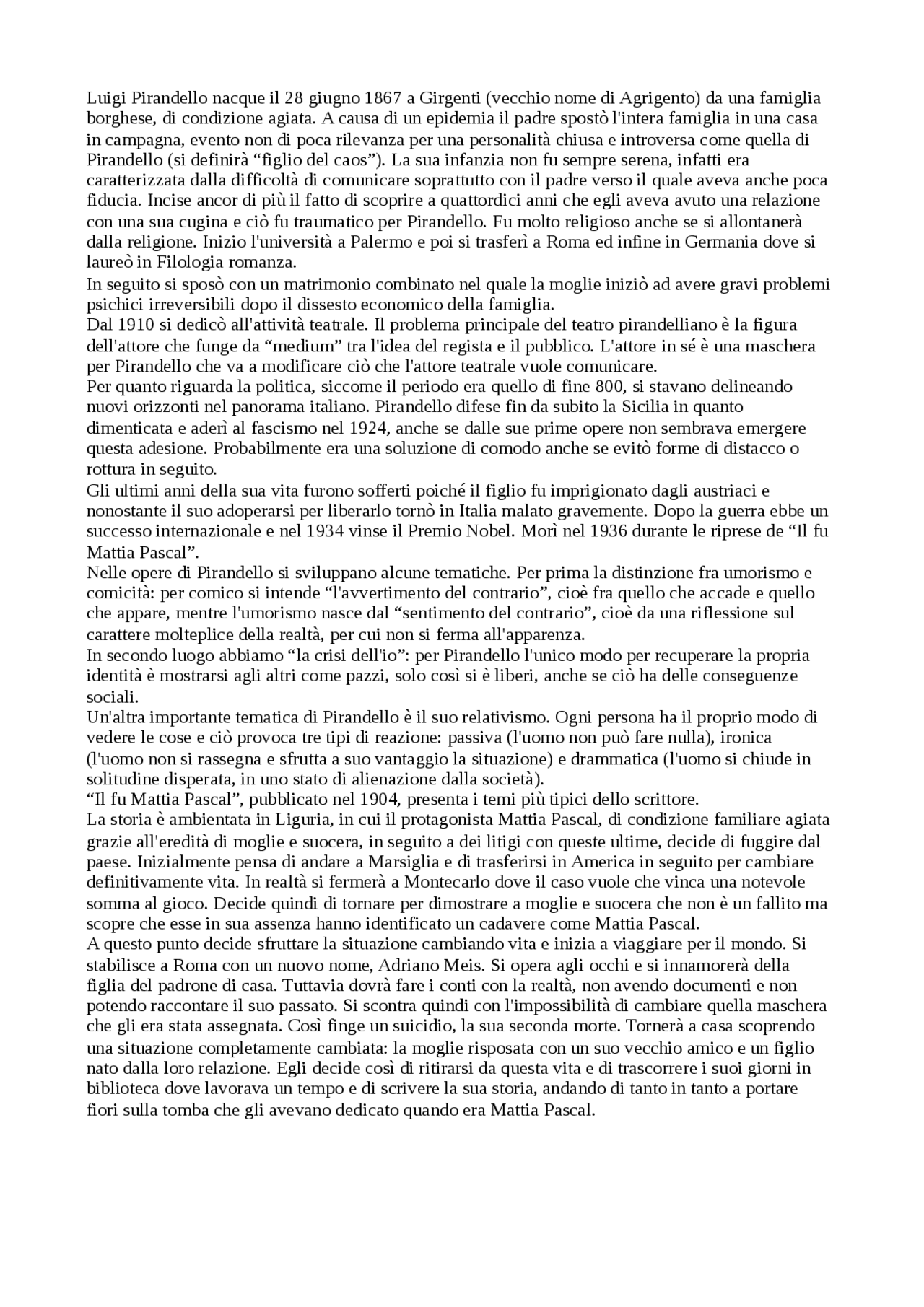 Il Fu Mattia Pascal Docsity