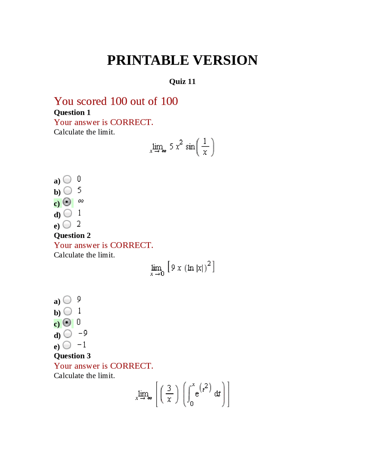 20 Solved Questions On Calculate The Limits Quiz 11 Math 1432 Docsity