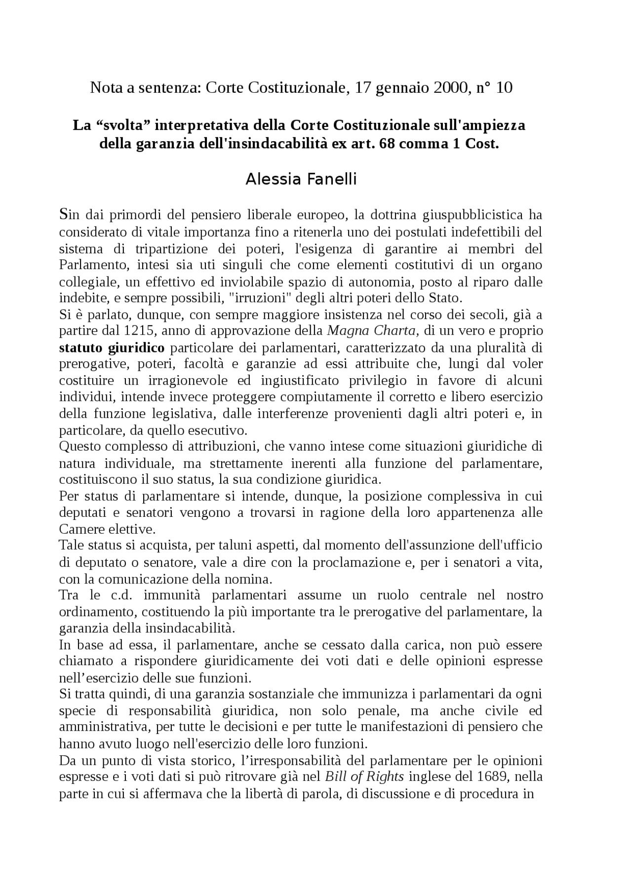 Nota a sentenza - Docsity