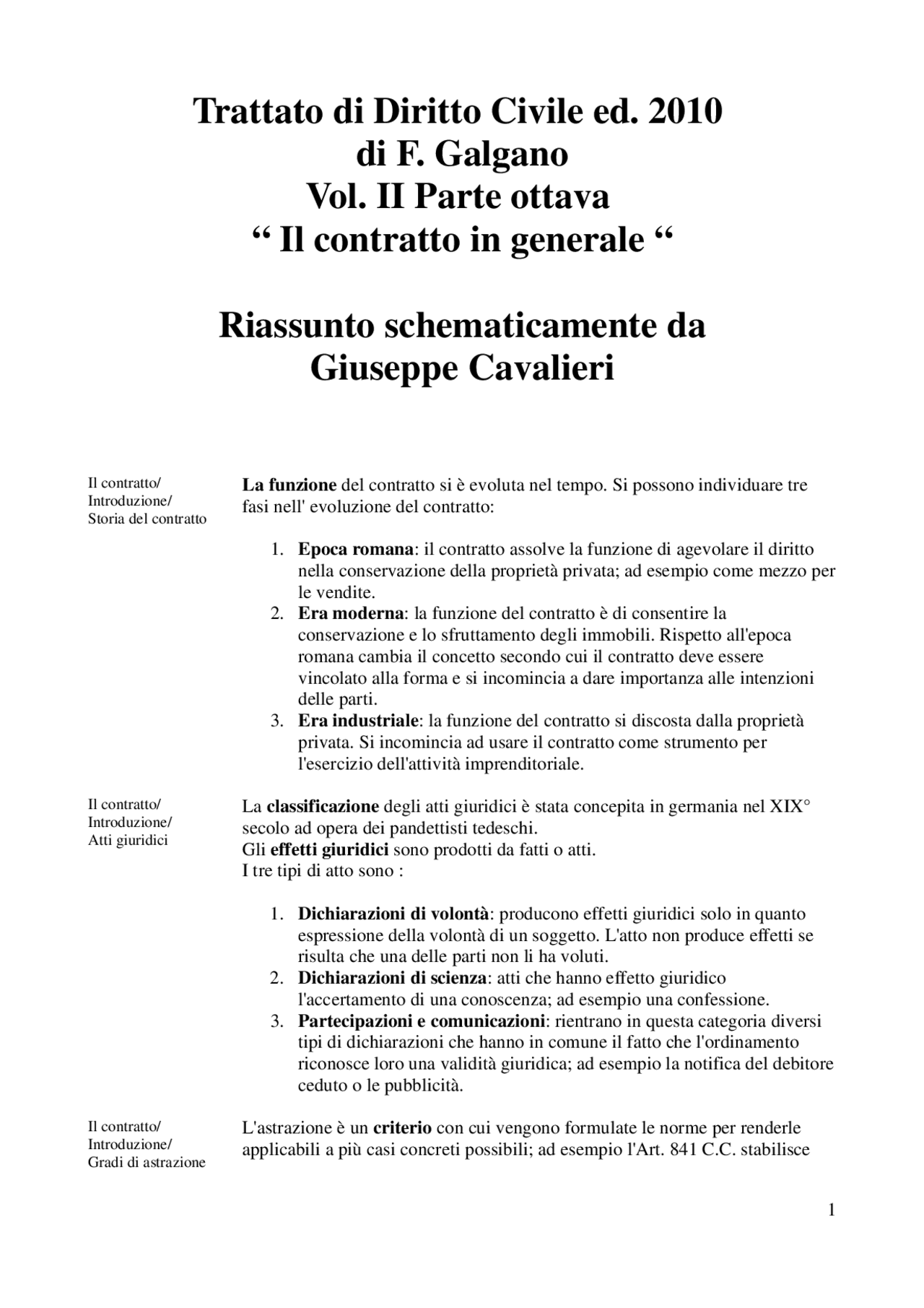Trattato Di Diritto Civile Galgano Parte Ottava Il Contratto Docsity