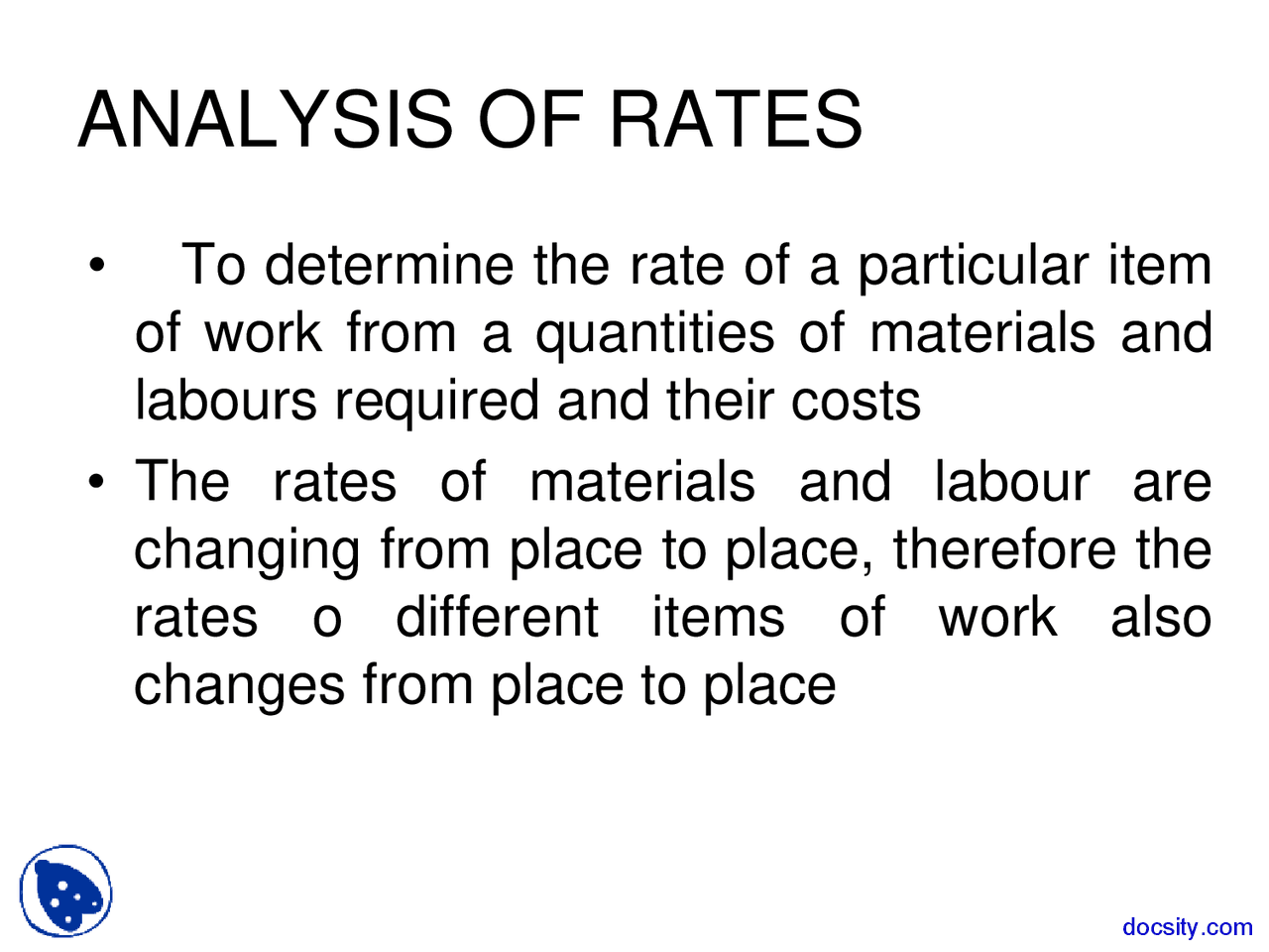 Analysis Of Rates Architectural Assistantship Lecture Slides Docsity