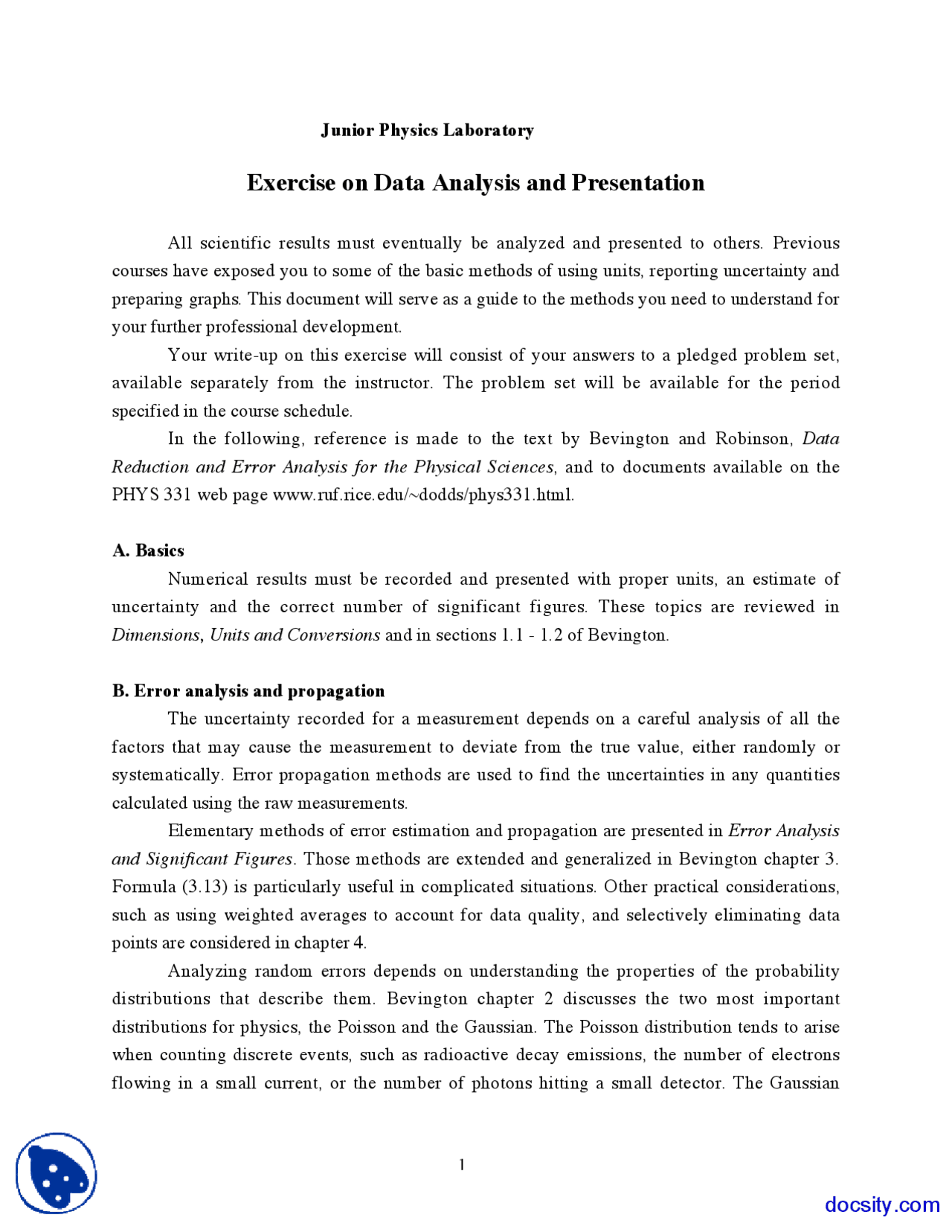 Data Analysis and Presentaion - Junior Physics - Lab Manual | Study ...