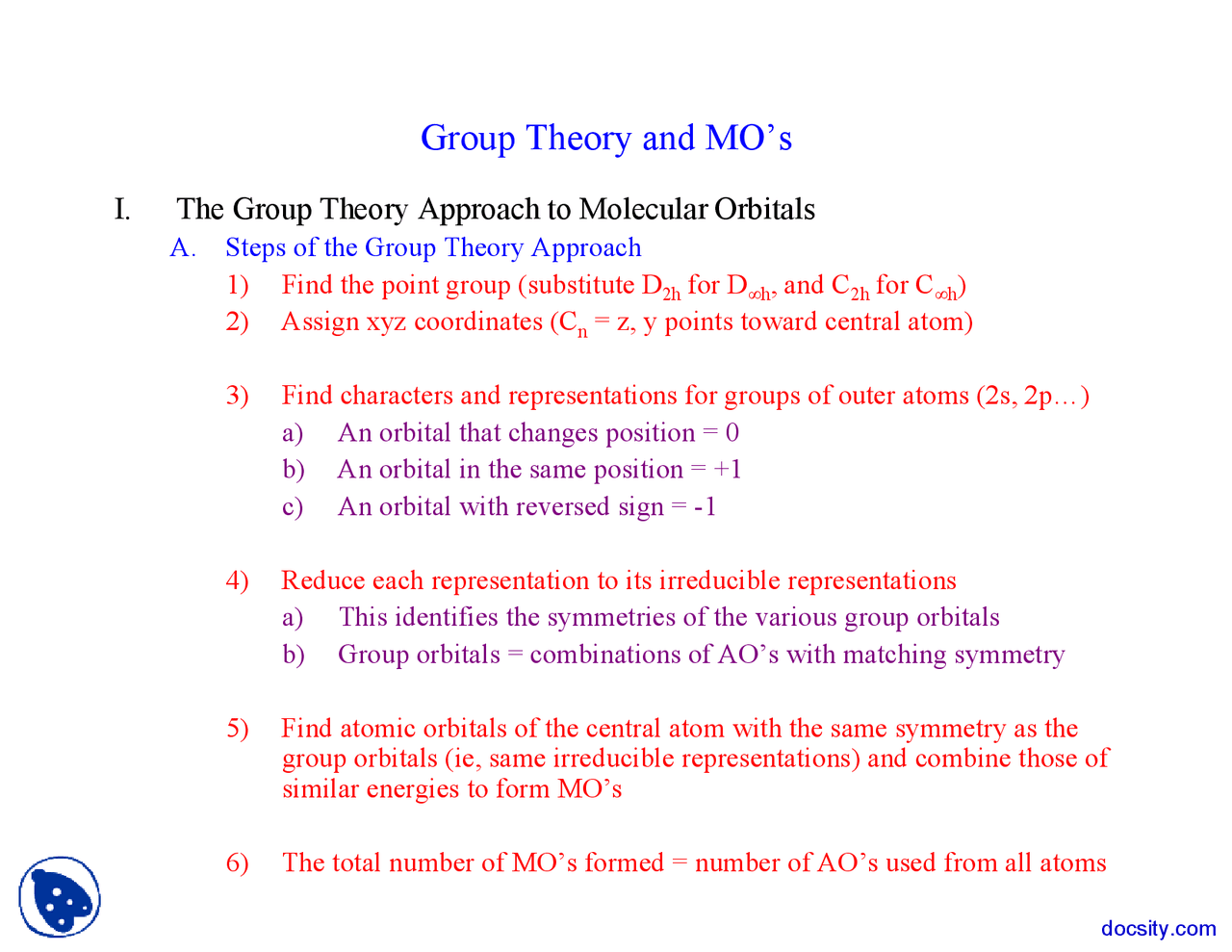 Group Theory And Mos Advanced Inorganic Chemistry Lecture Slides