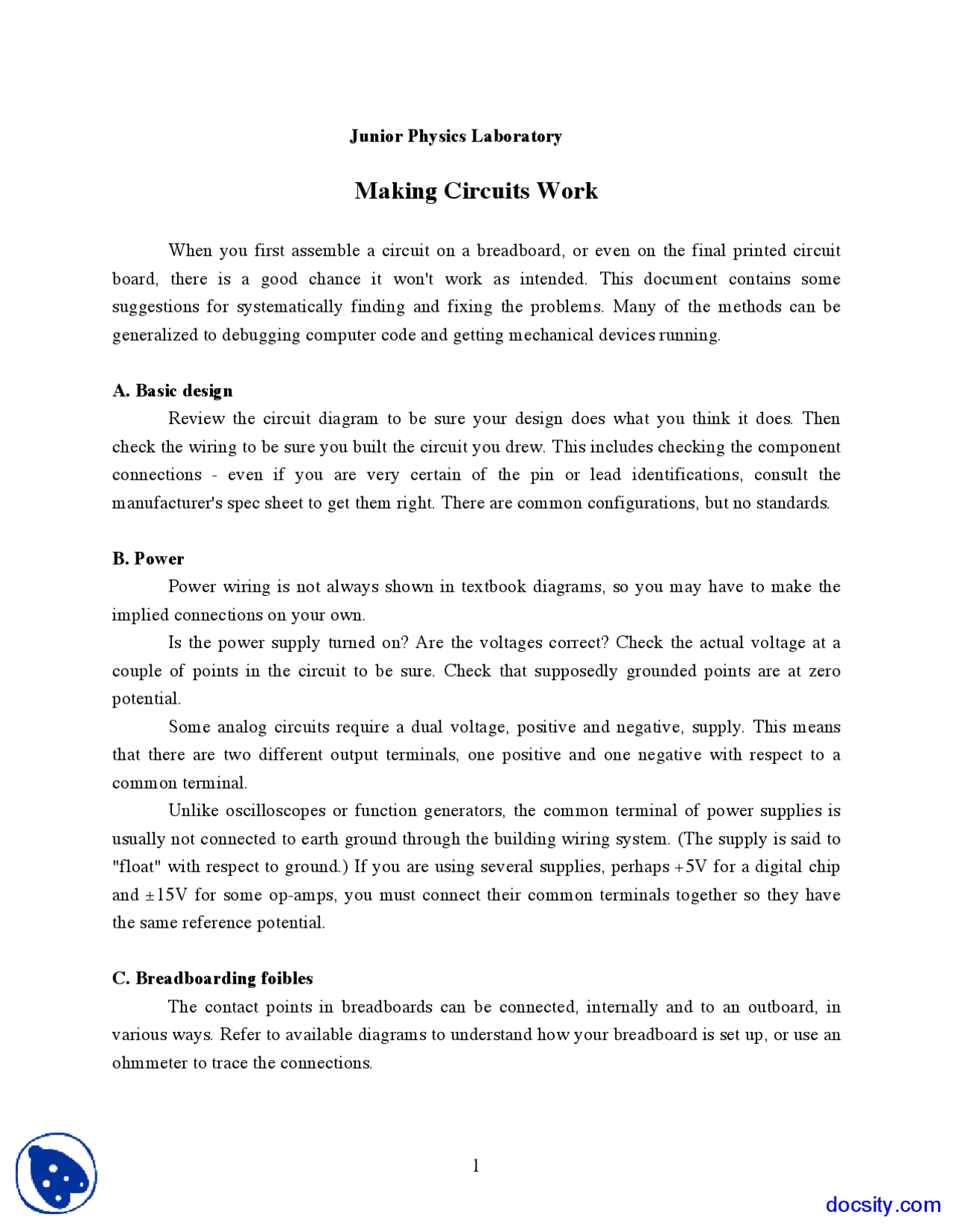 making-circuits-work-junior-physics-lecture-notes-docsity