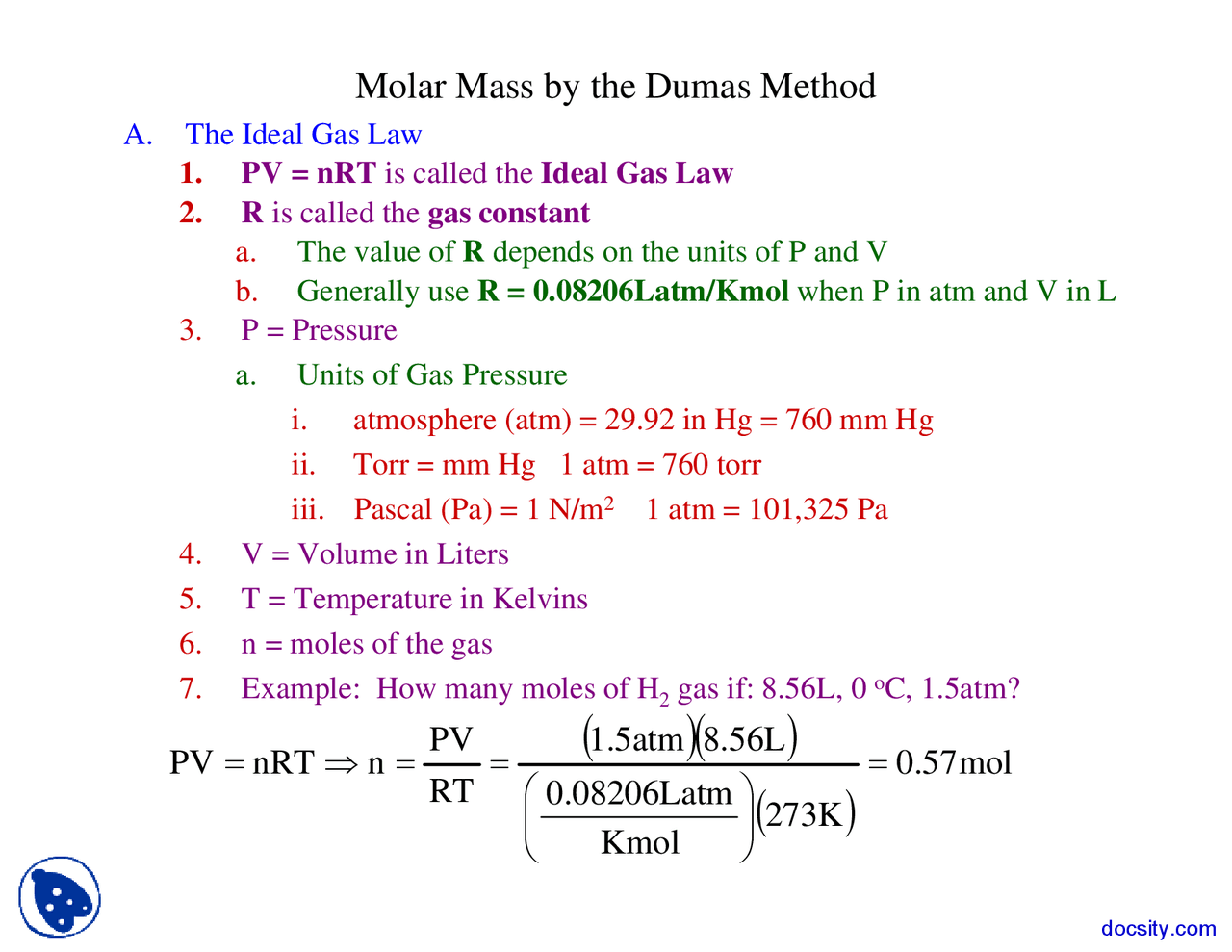Dumas - Chemistry - Lecture Slides - Docsity