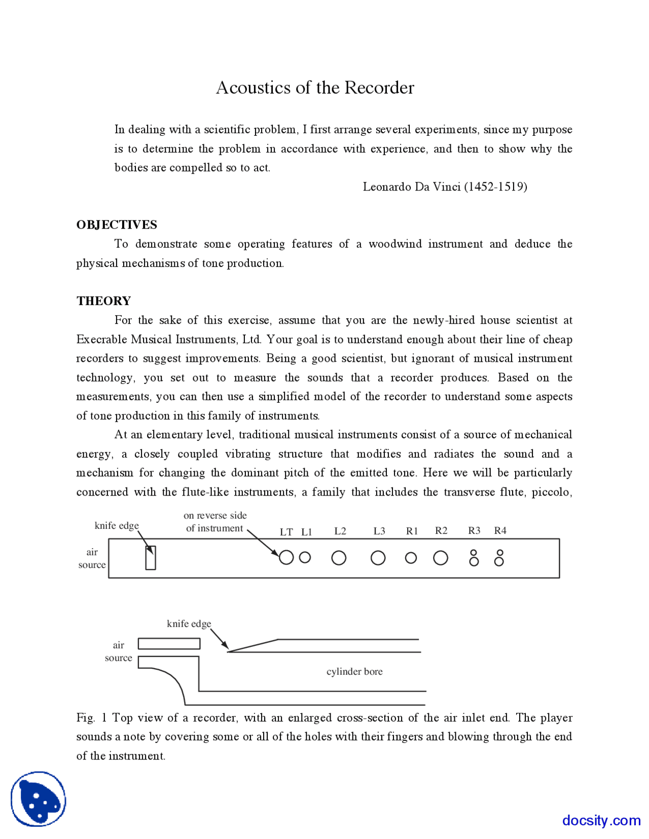 Acoustics of the Recorder - Waves and Optics - Lab Manual | Study notes ...