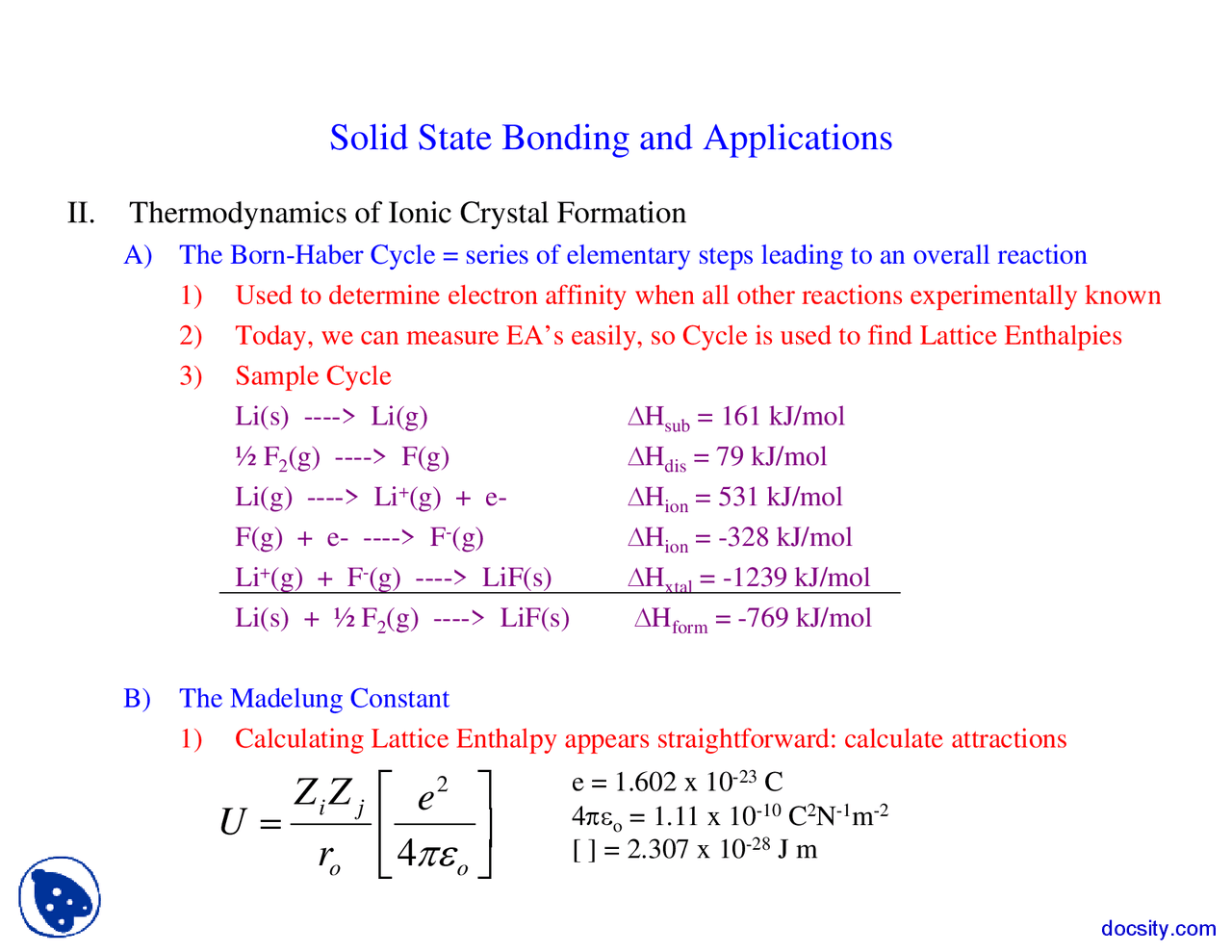 Solid State Bonding - Advanced Inorganic Chemistry - Lecture Slides ...