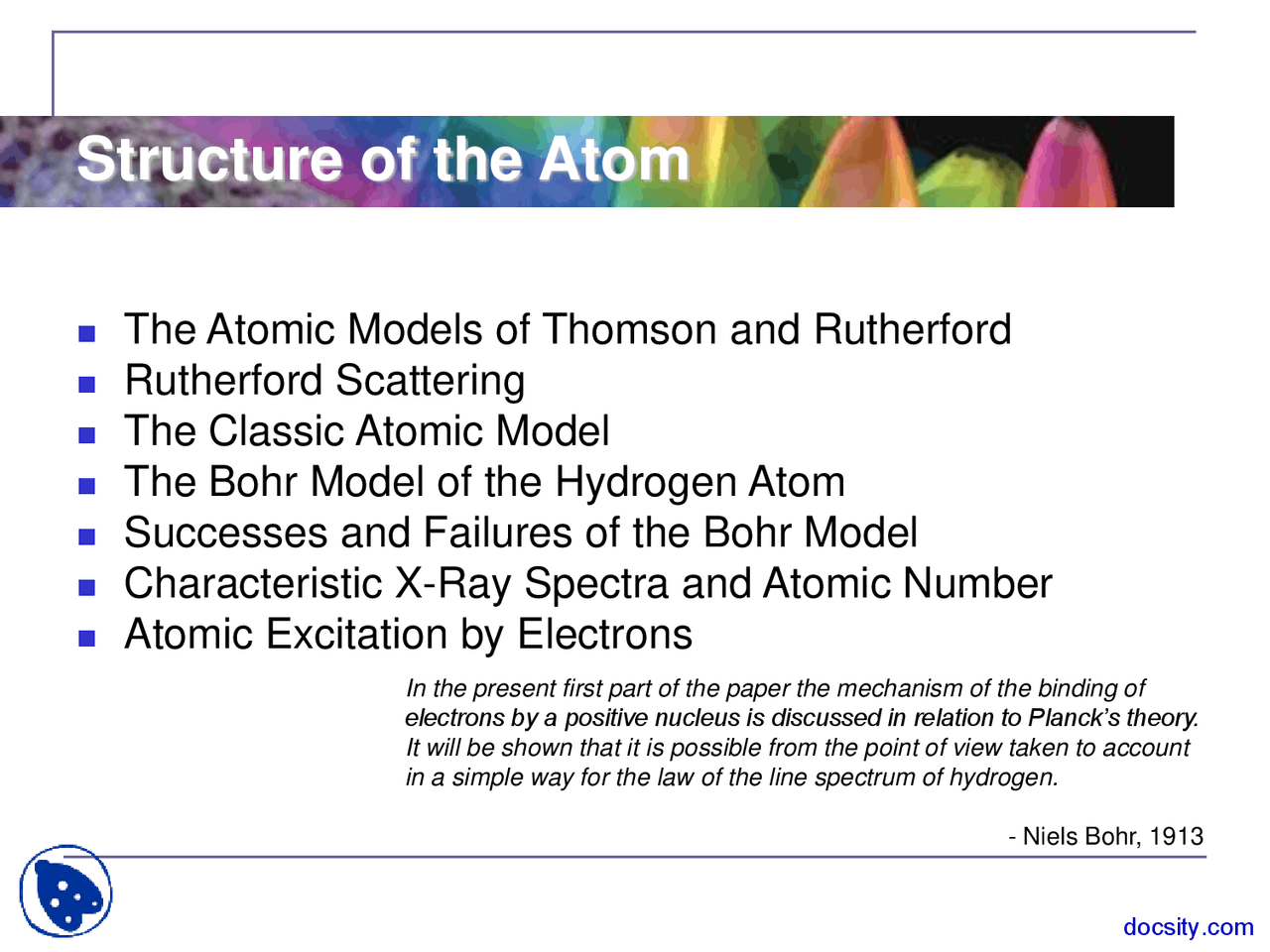 Structure of the Atom - Modern Physics - Lecture Slides | Slides Physics | Docsity