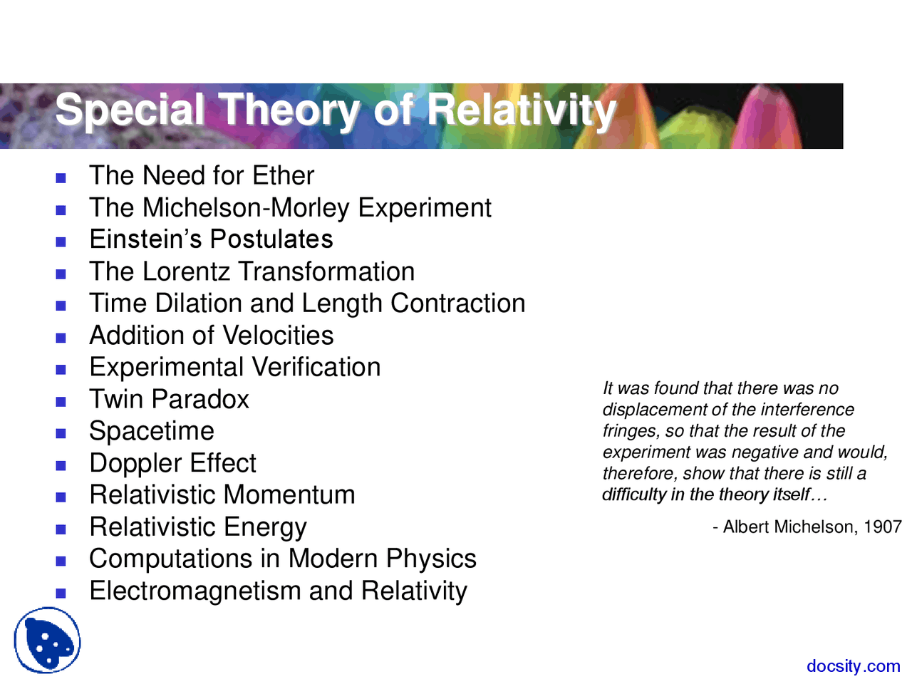 Special Theory Of Relativity Modern Physics Lecture Slides Slides