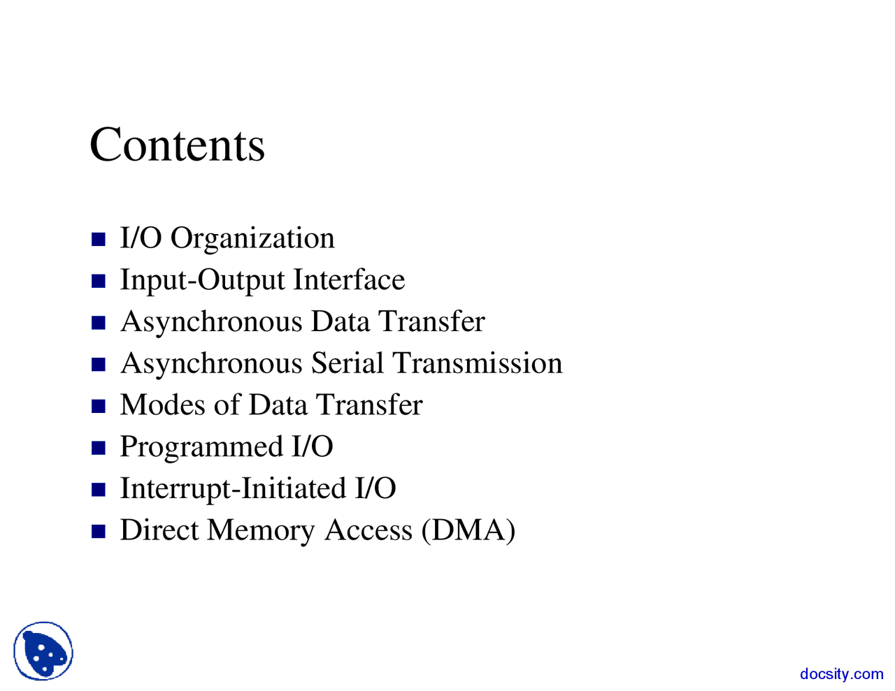 Input Output Organization Information Technology Lecture Slides Docsity