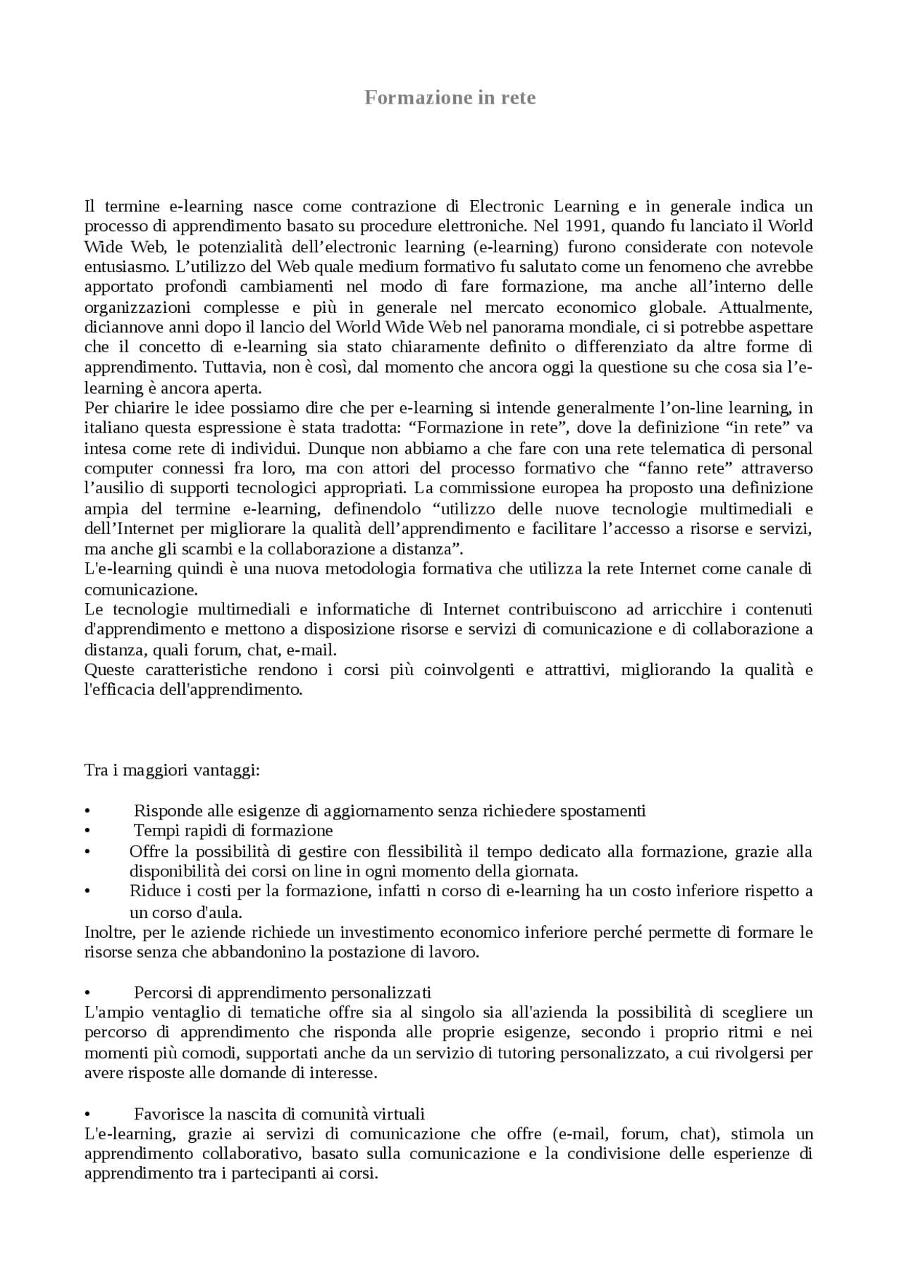 La Formazione In Rete Docsity