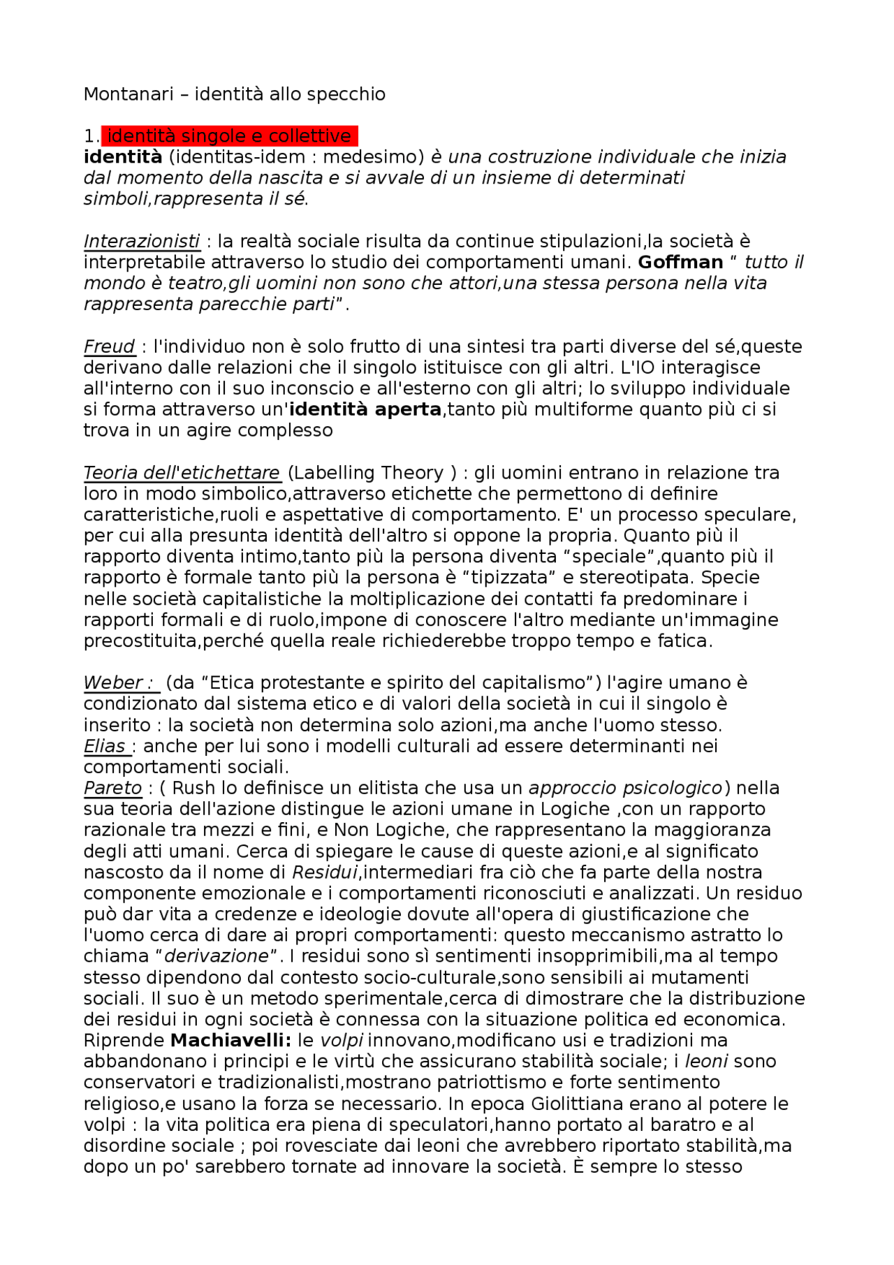 Identità Allo Specchio Docsity
