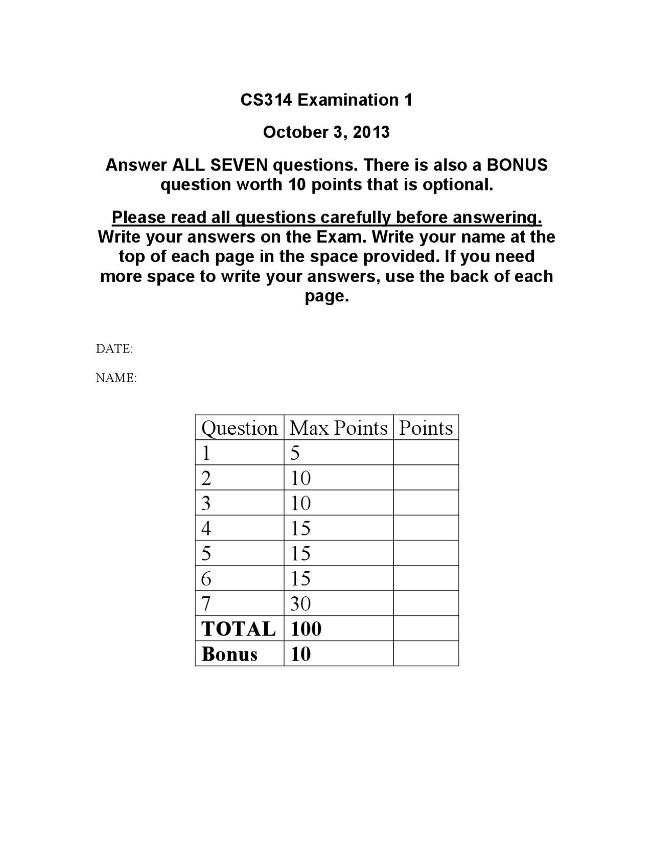 Exam 1 Questions With Solution Software Development Methods Cs 314 Docsity