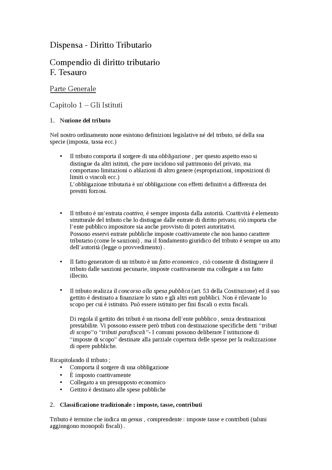 Dispensa Compendio Di Diritto Tributario Tesauro Cap1 7 Docsity