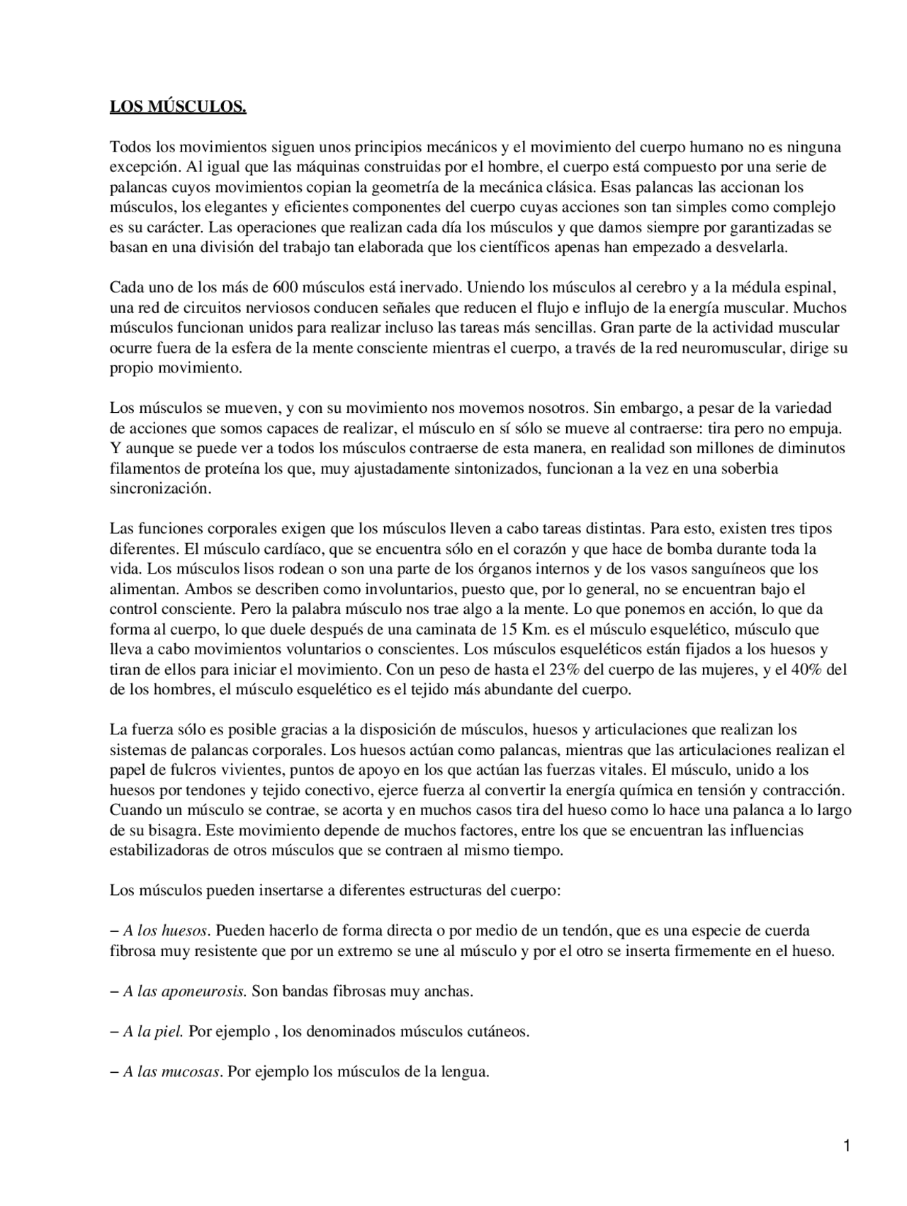 Apuntes Sobre Los Músculos Docsity