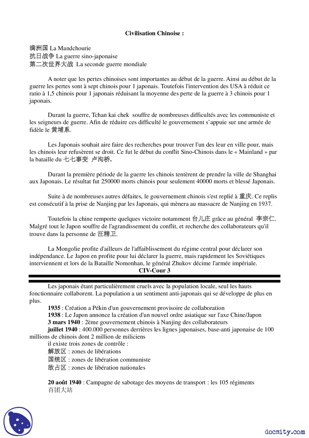 Notes Sur La Civilisation Chinoise Docsity