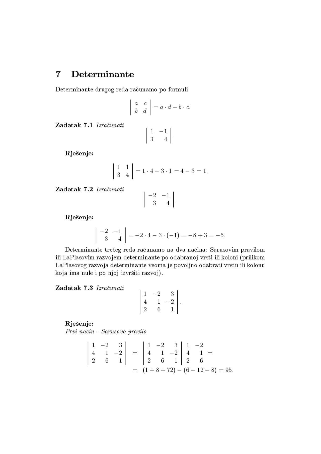 Determinante Zadaci Sa Rešenjima Vežbe Predlog Matematika 1 Docsity