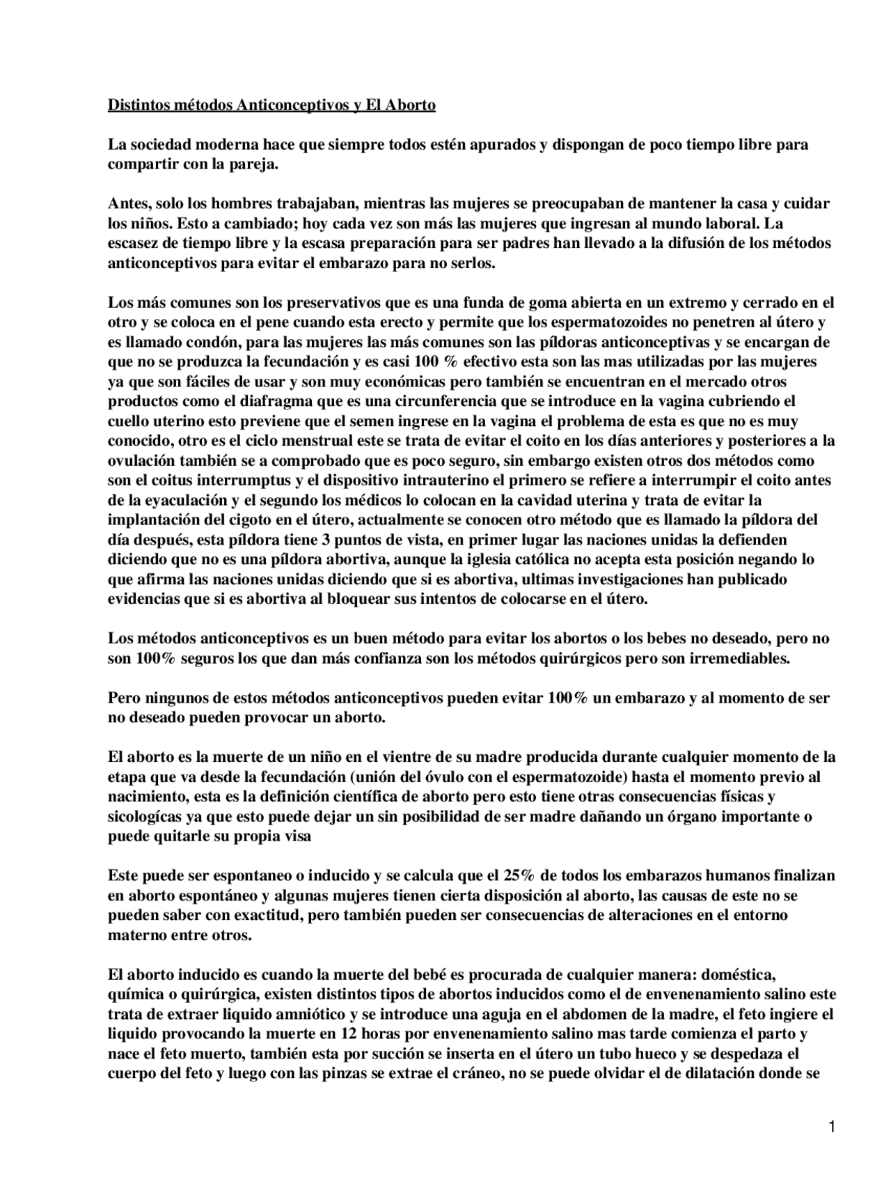 Apuntes Sobre Los Distintos Métodos Anticonceptivos Y El Aborto Docsity