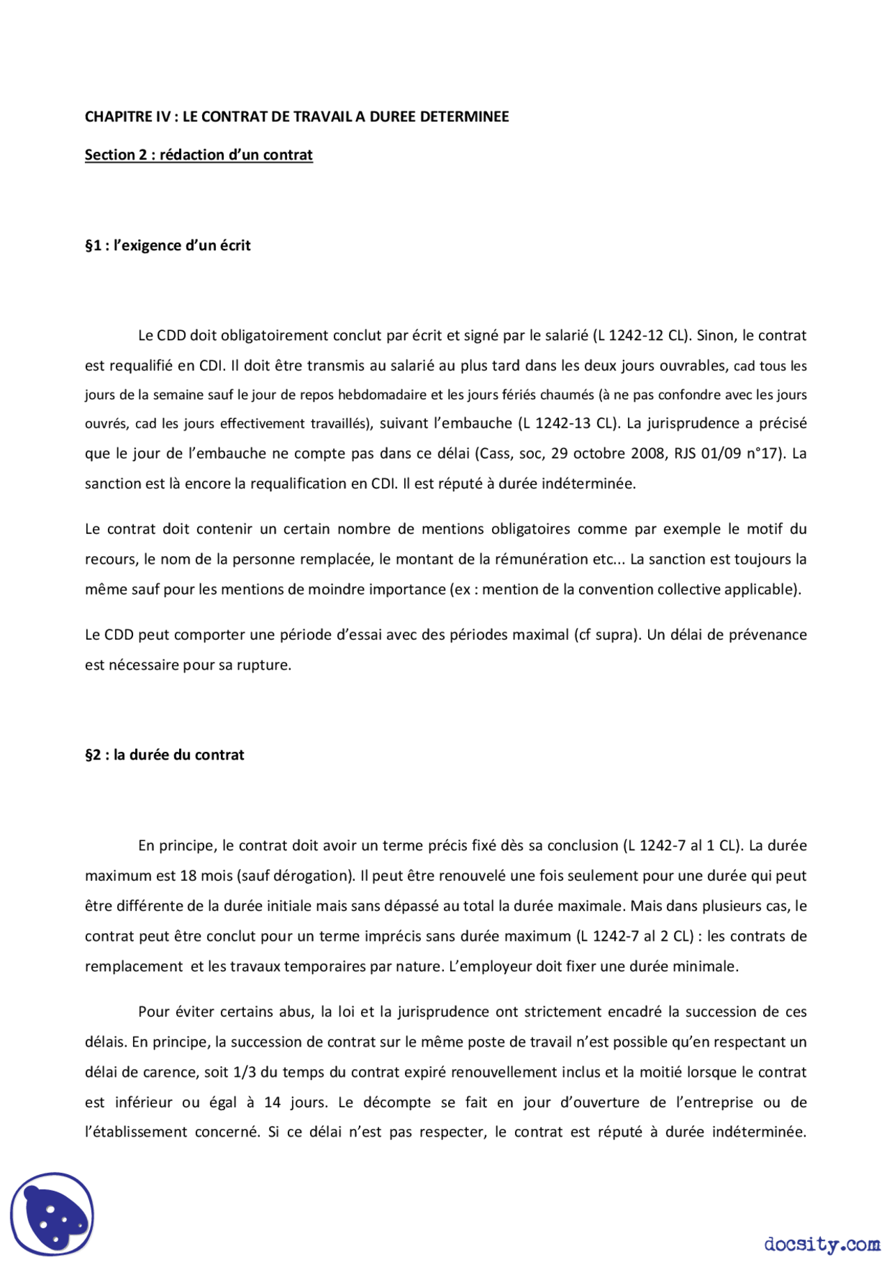Notes Sur La Rédaction Dun Contrat Docsity