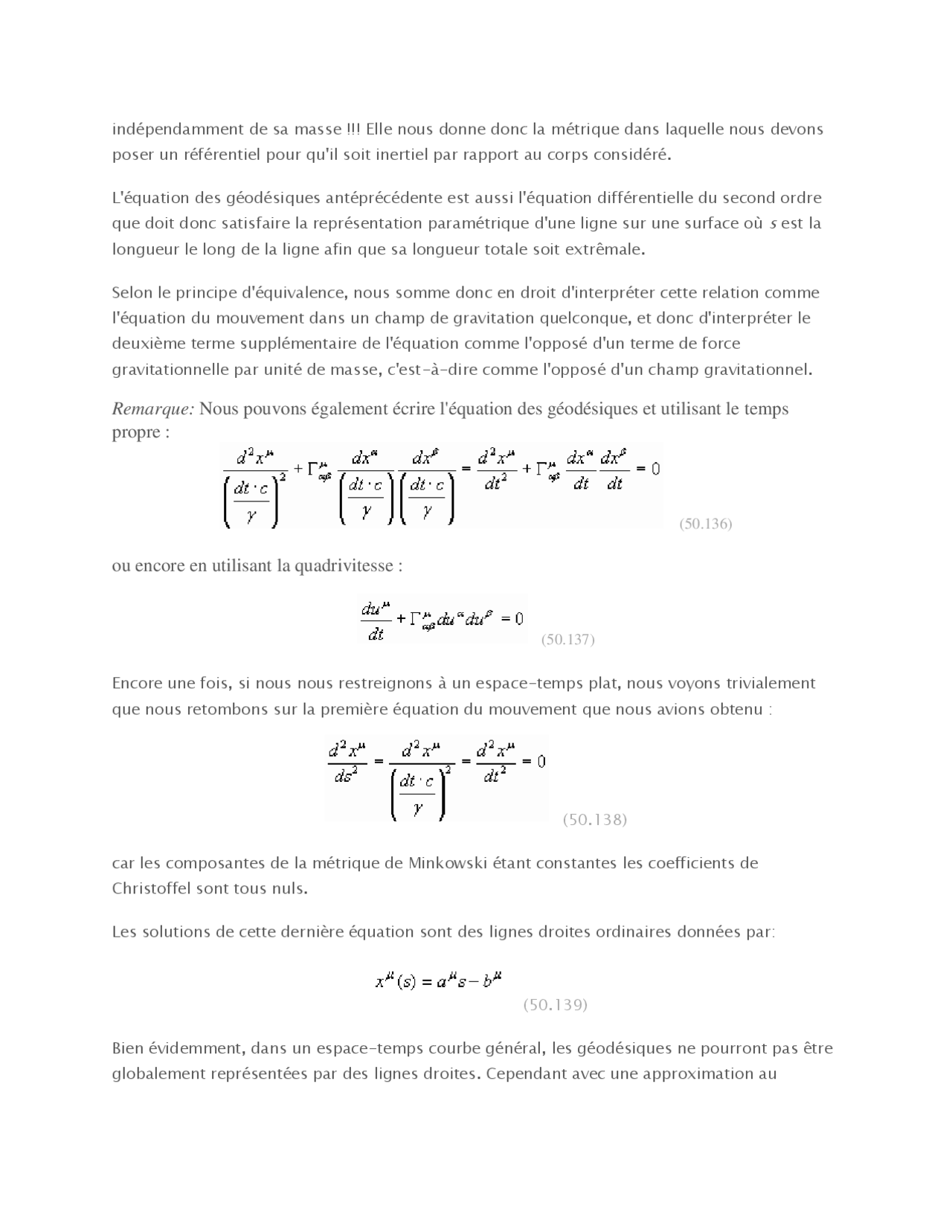 Notes sur l'équation des géodésiques - 2° partie - Docsity