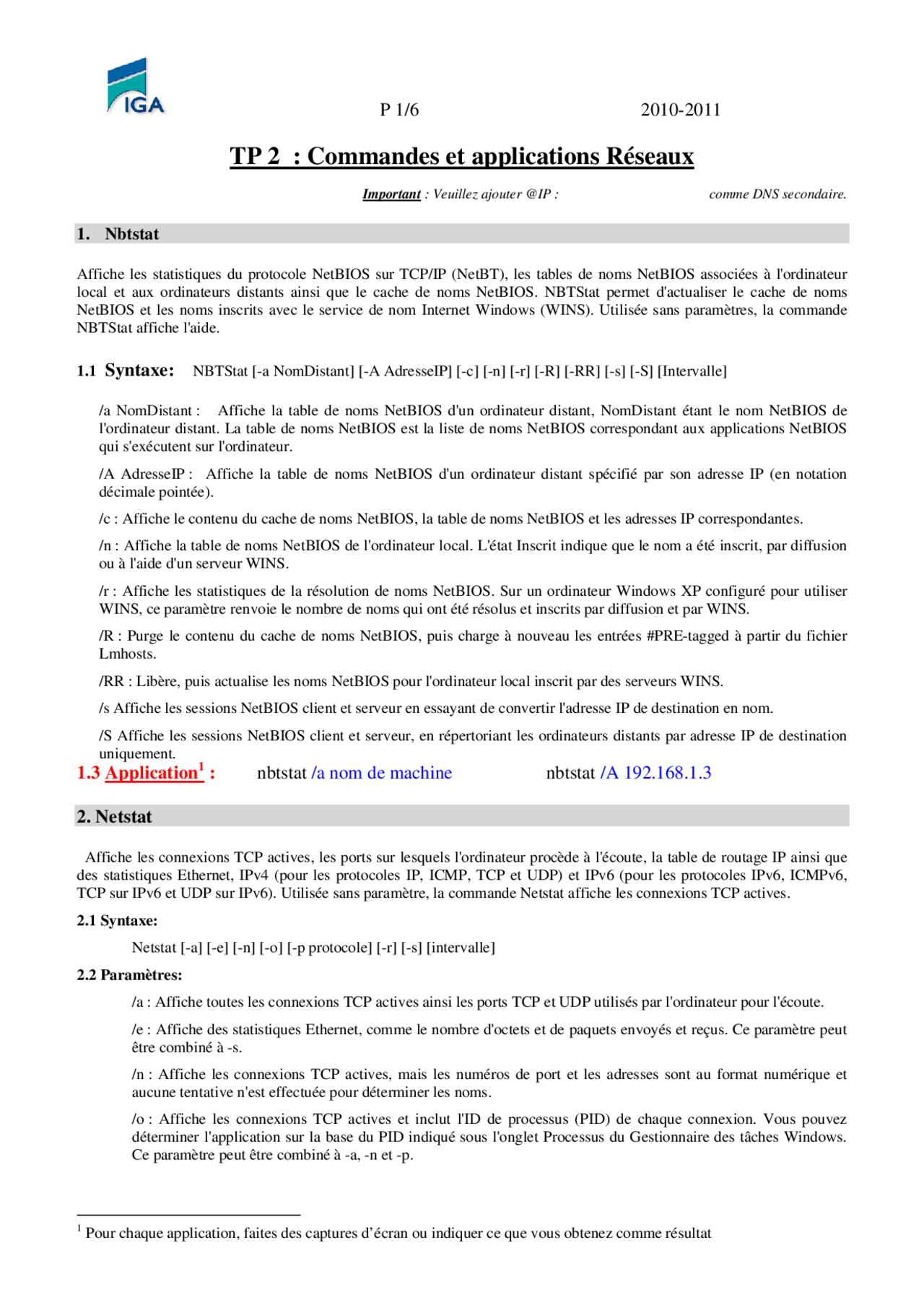 Notes Sur Les Travaux Pratiques Commandes Et Applications Réseaux