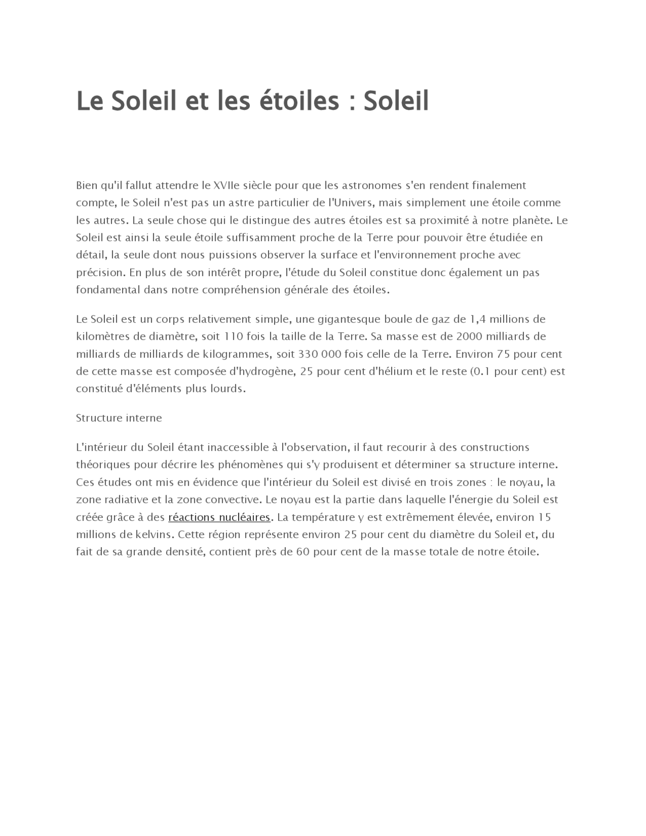 Notes sur le soleil et les étoiles : soleil - Docsity