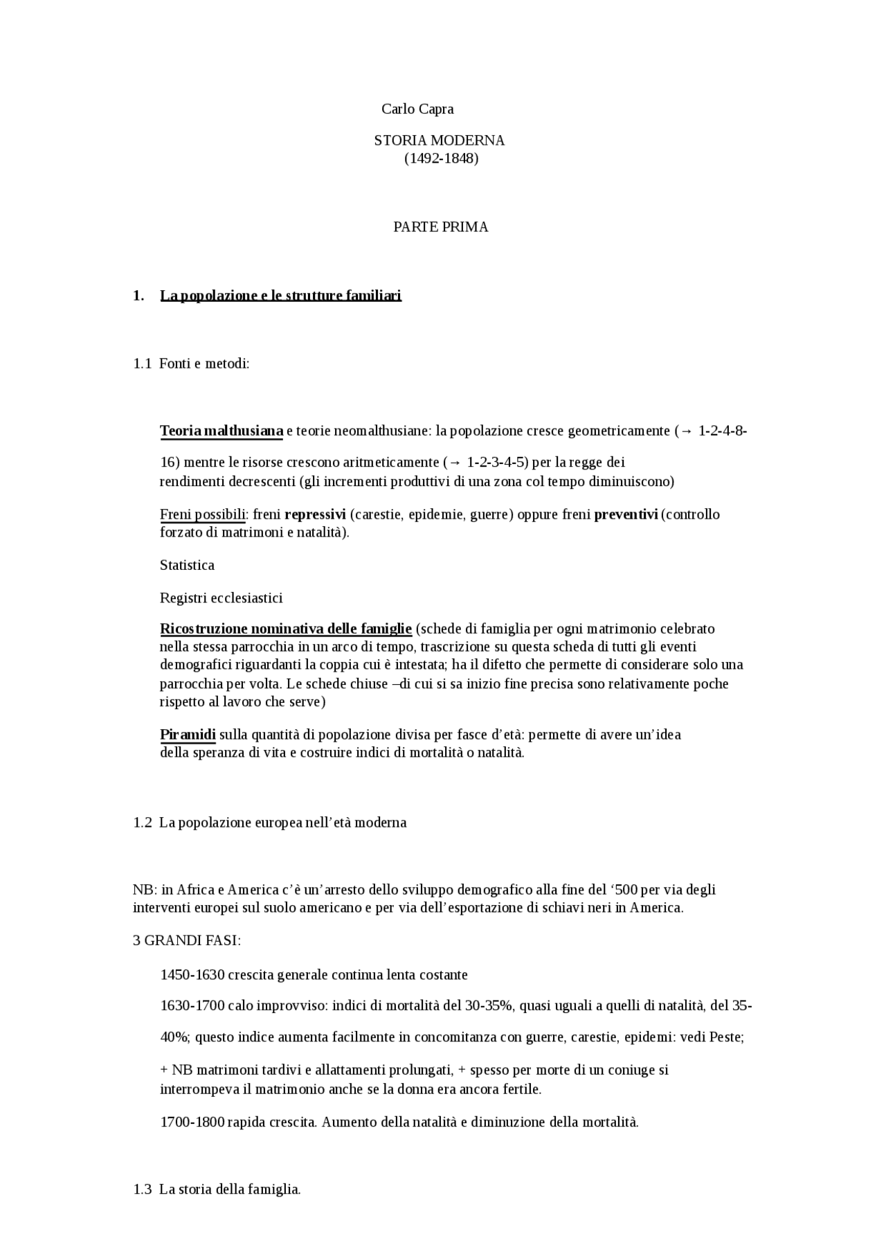 Carlo-CAPRA - RIASSUNTO-di-STORIA-MODERNA-(1492 - 1848) - Docsity