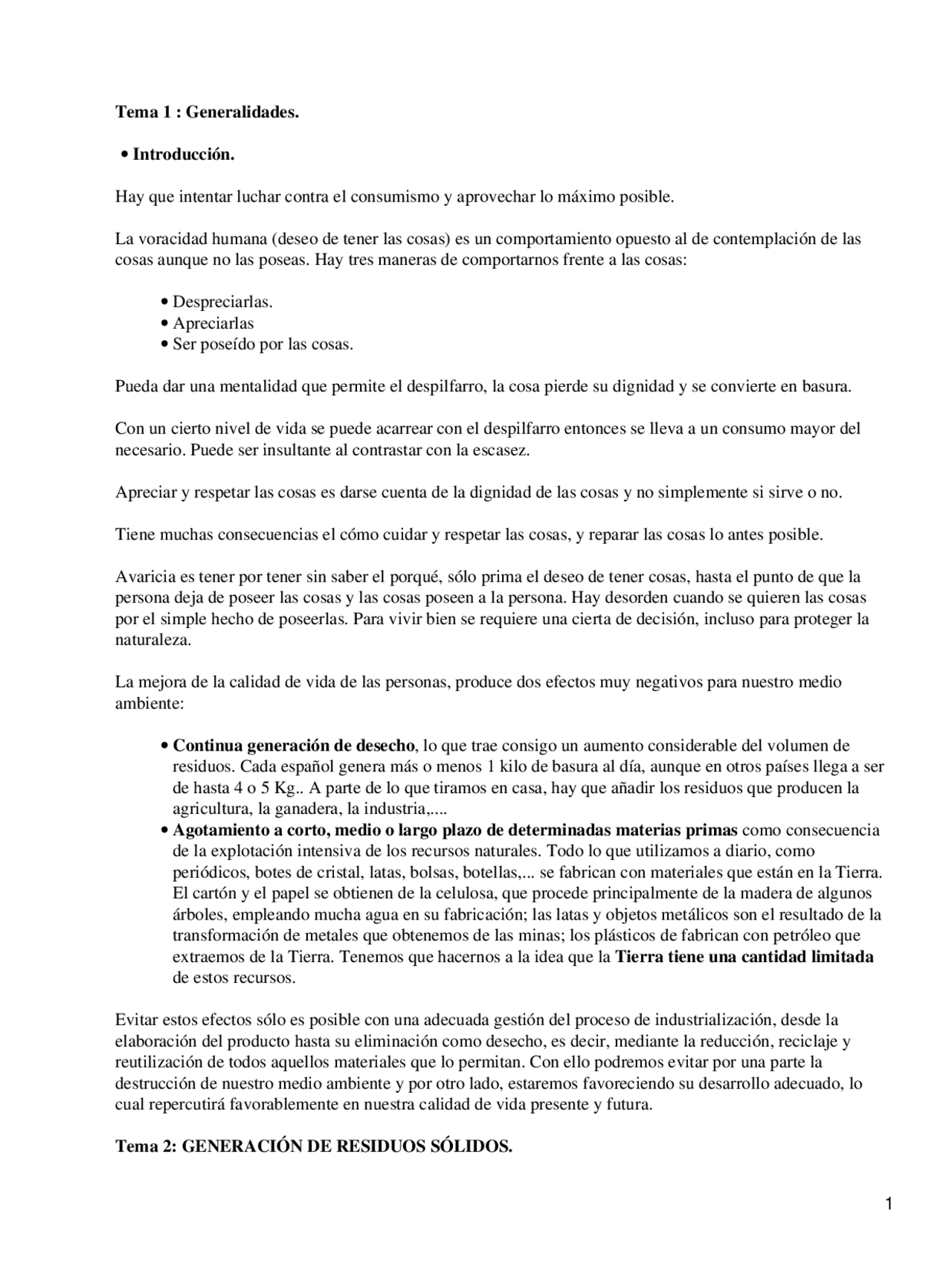 Apuntes Sobre La Generación De Residuos Sólidos Docsity