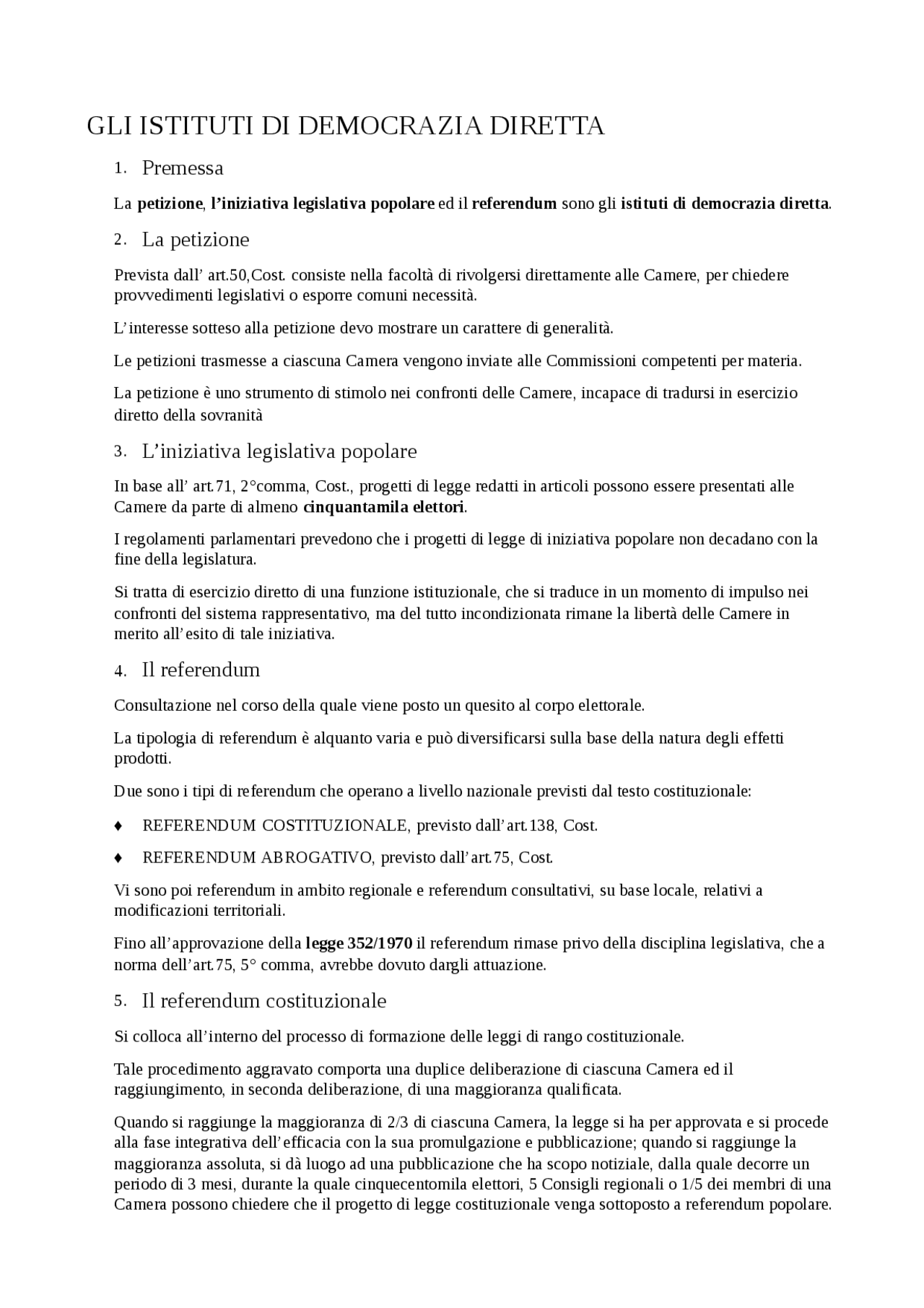 Gli Istituti Di Democrazia Diretta Docsity