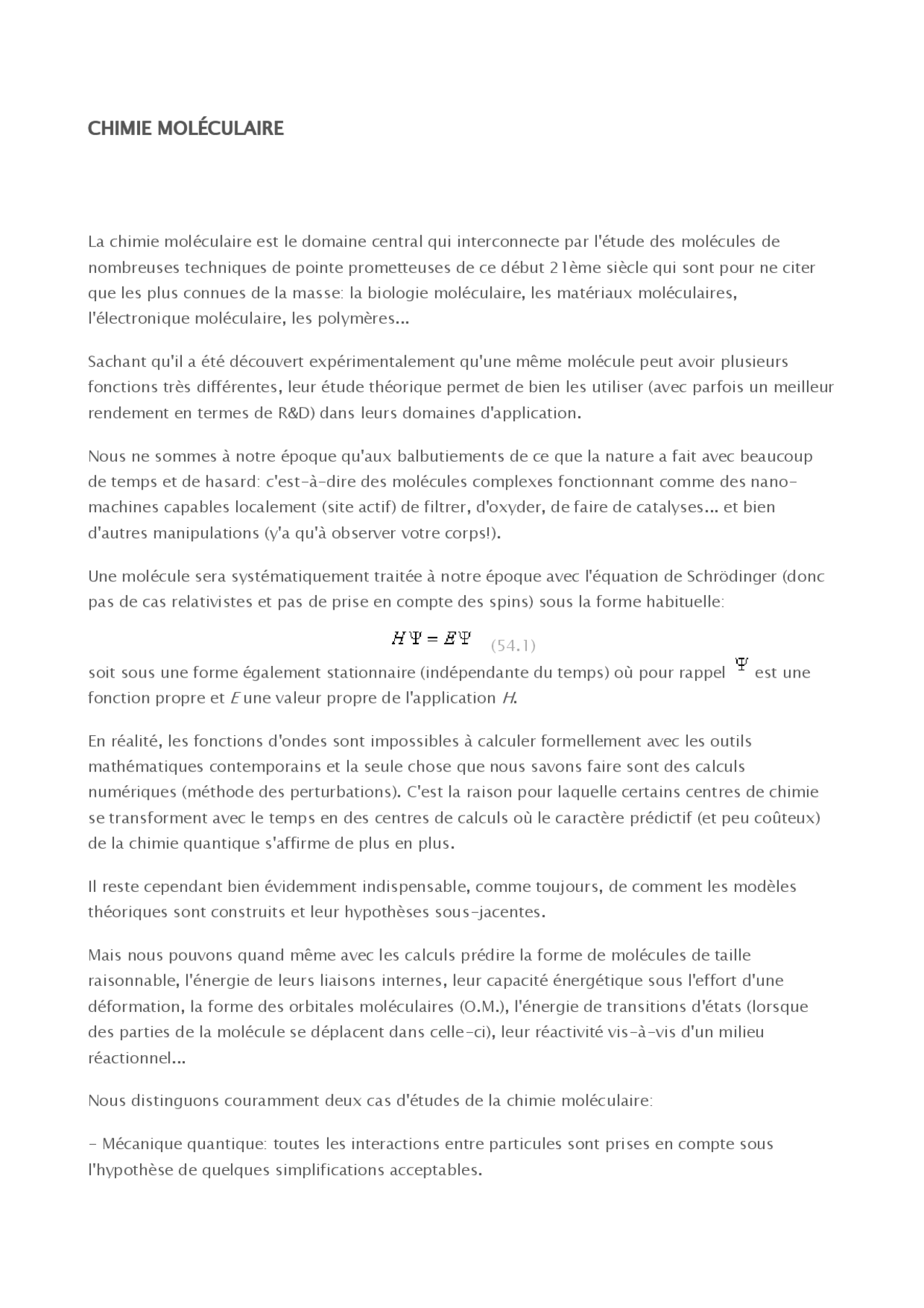 Notes Sur La Chimie Moléculaire Docsity