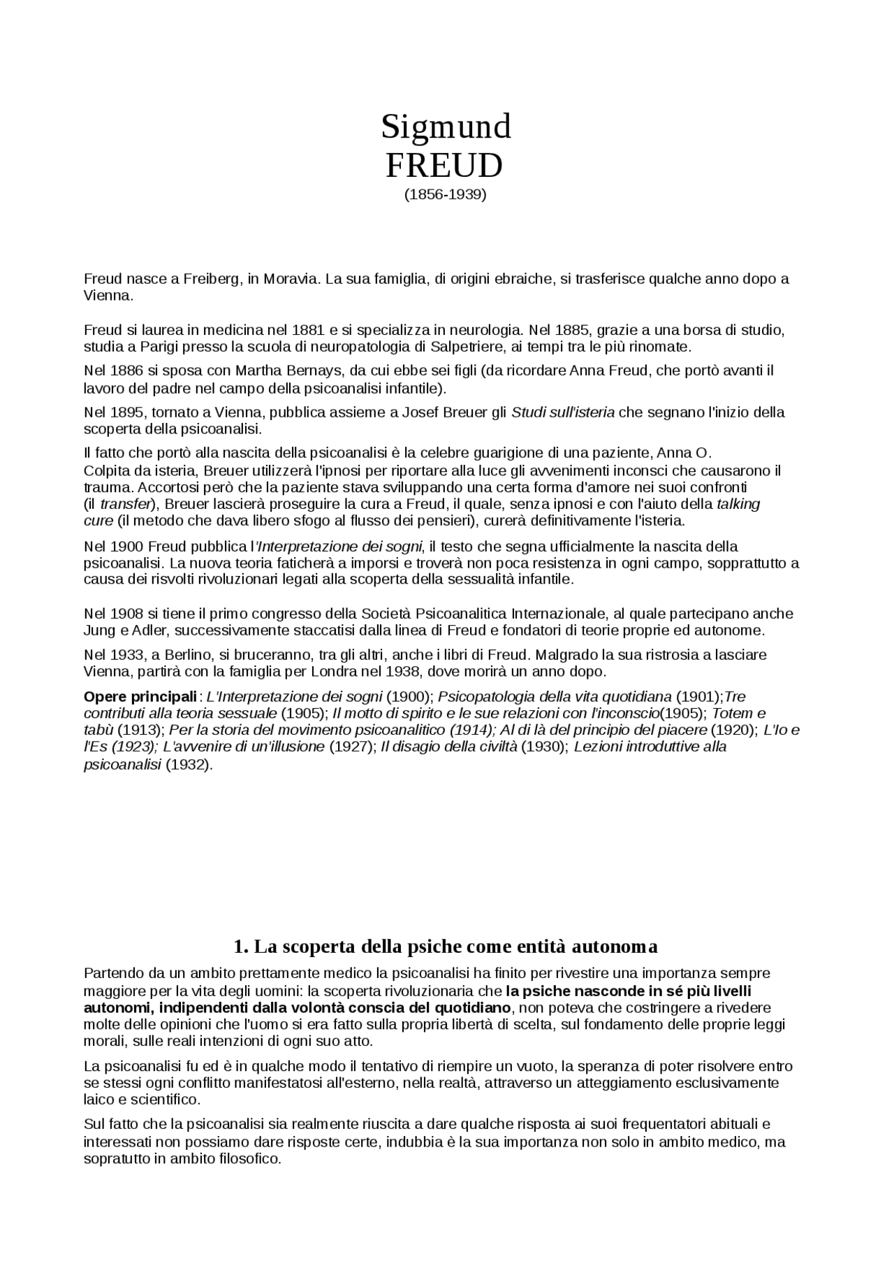 Appunti Di Filosofia Su Sigmund Freud Docsity